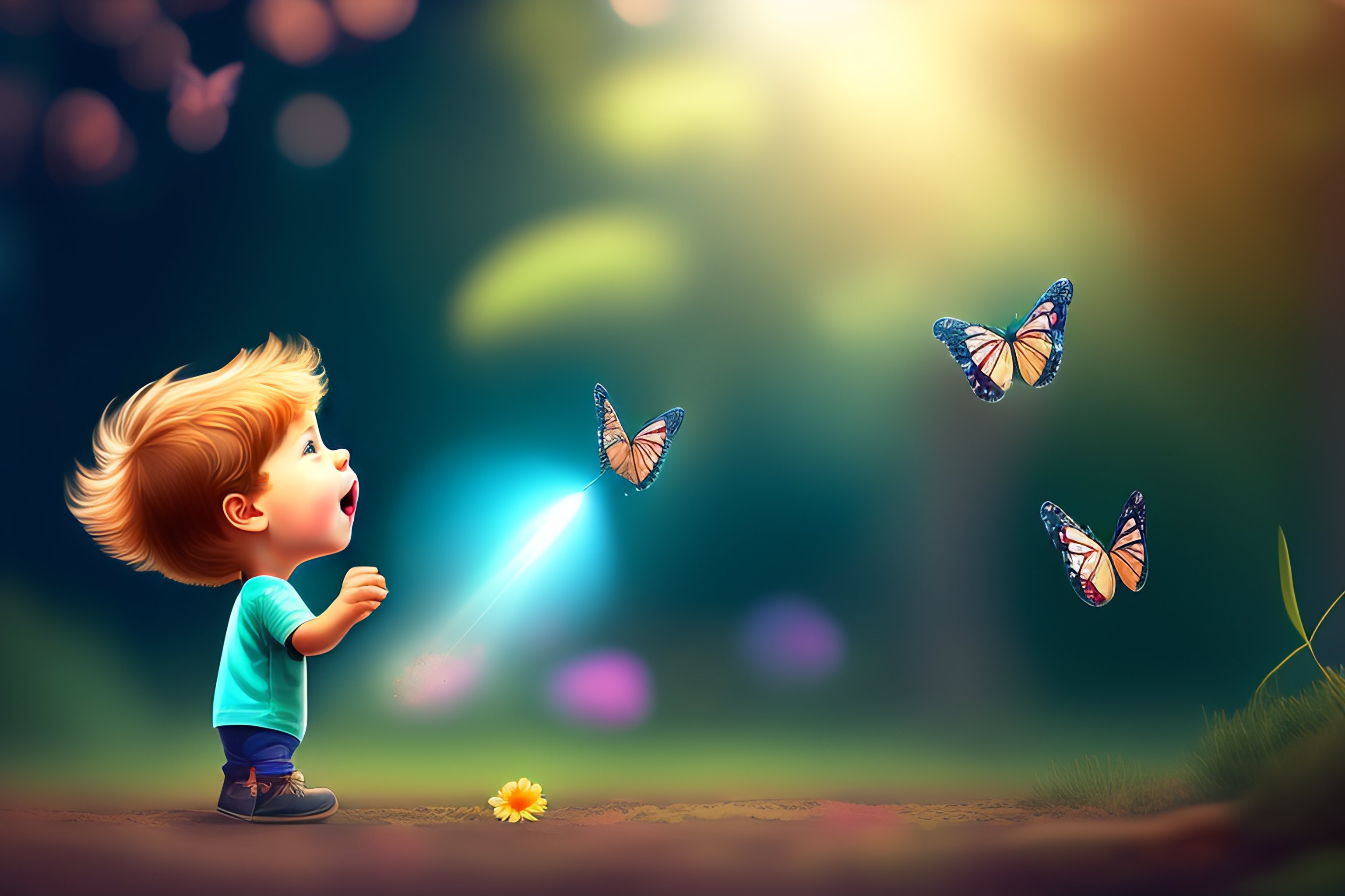 Lexica - Cartoon boy playing with butterfly