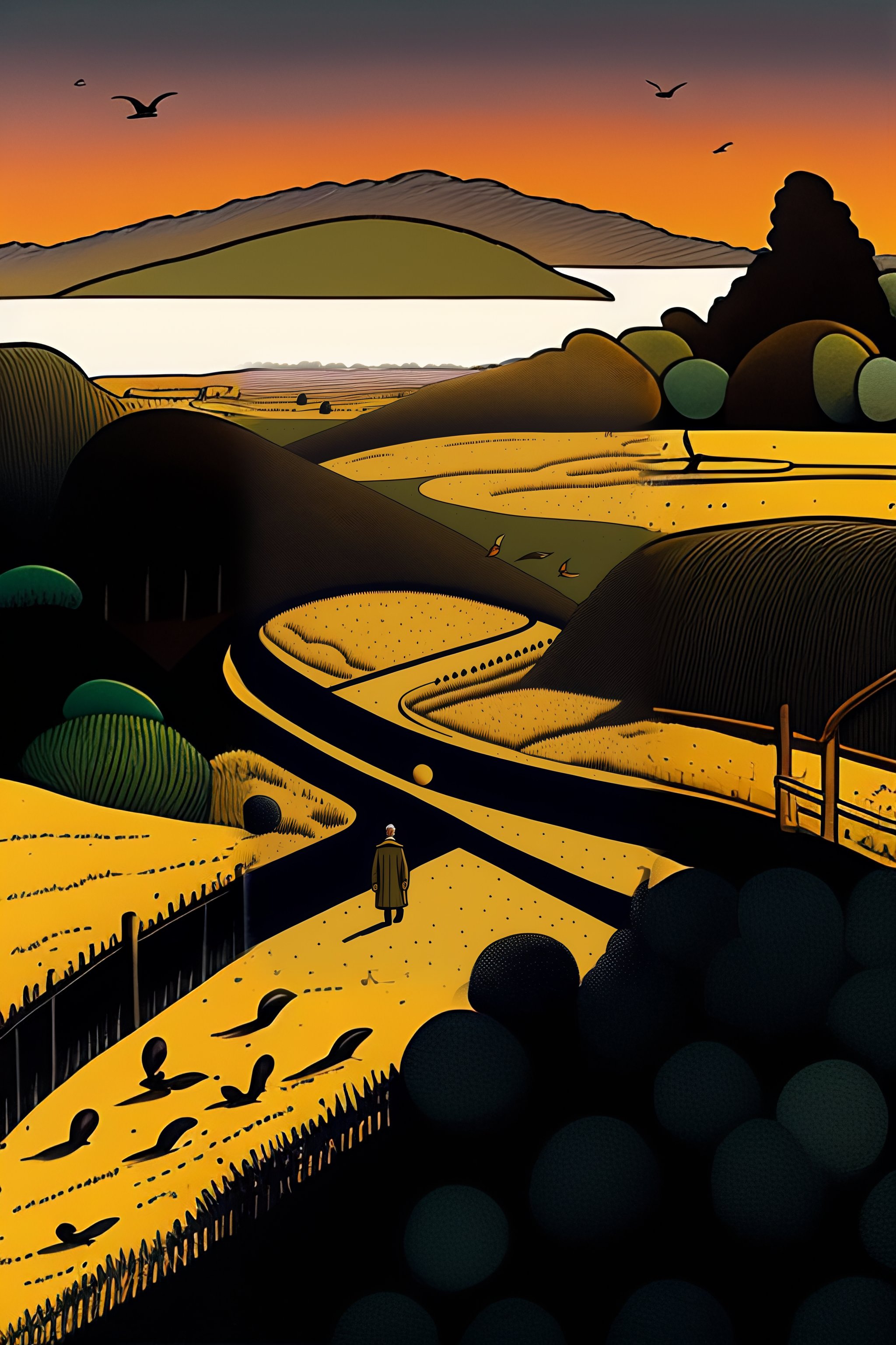 Lexica - A alone man. pen and ink ,birds eye view, illustrated by hergé ...