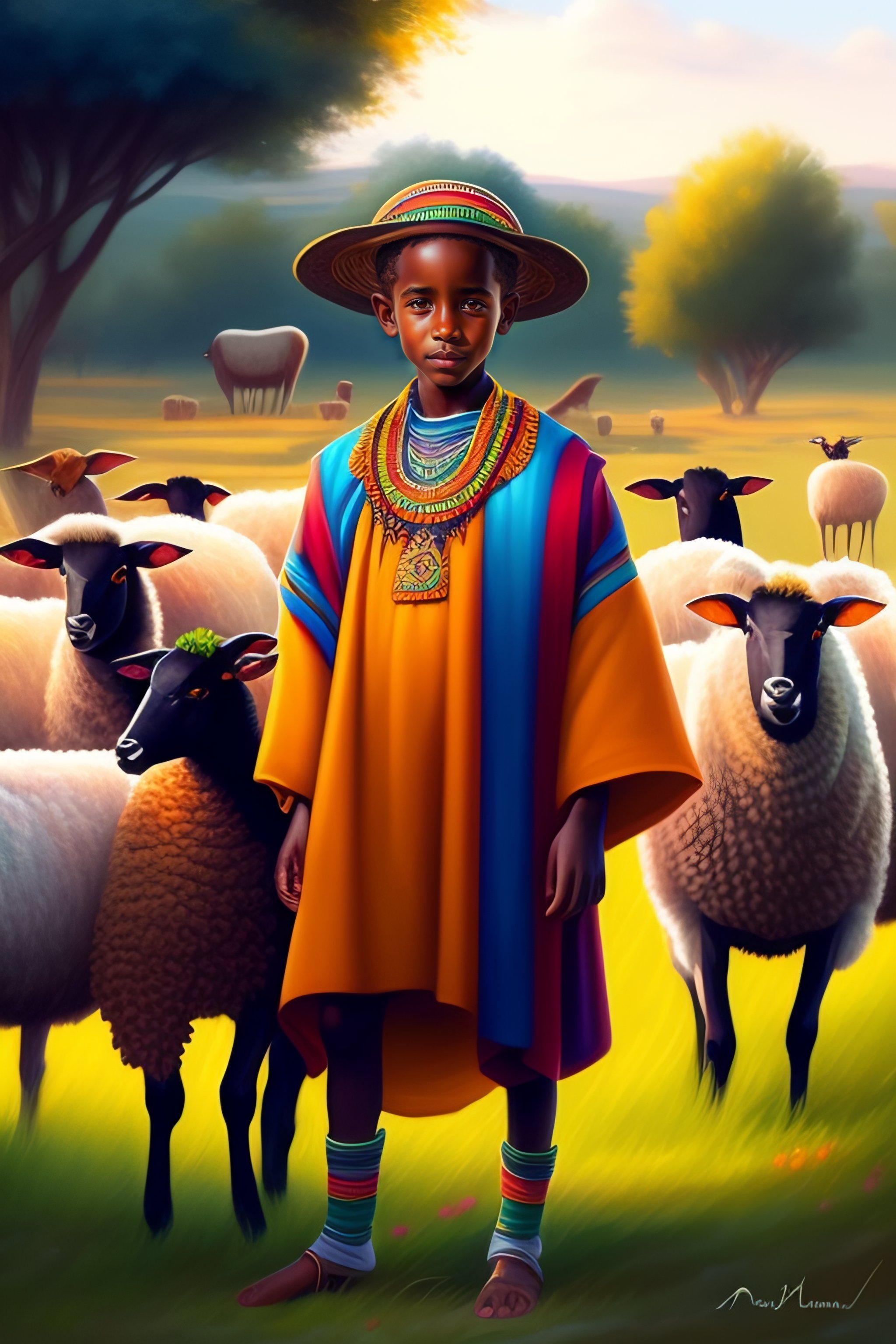 Lexica - Young Ethiopian Shepard boy in traditional clothing with group ...
