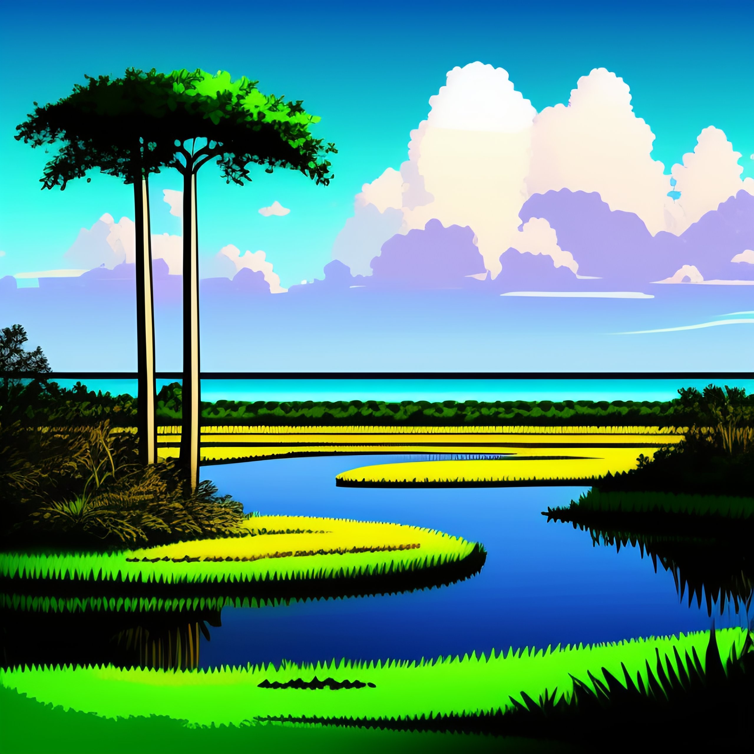 Lexica - Everglades national park background, cartoon illustration style