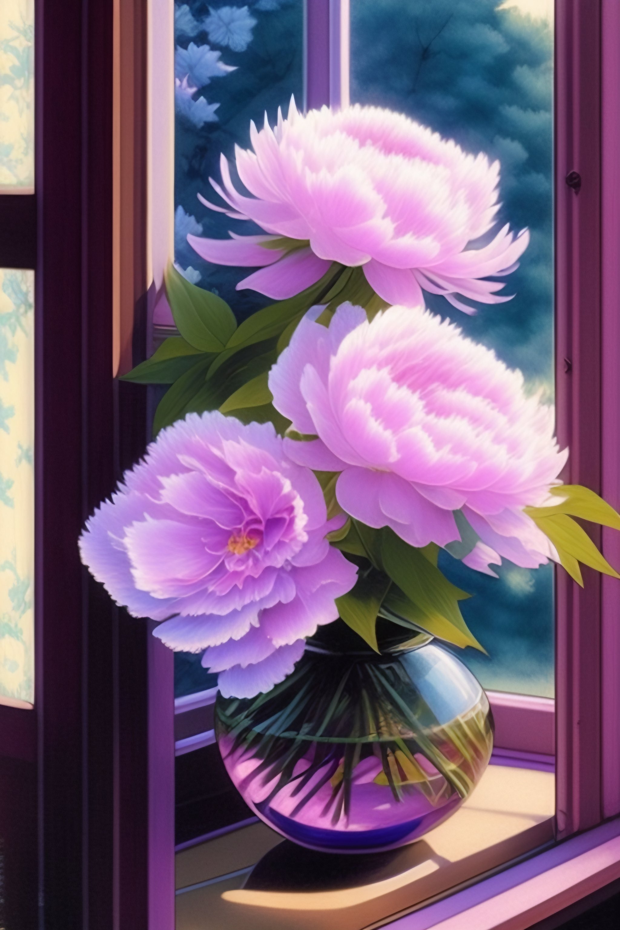 Lexica - By akio watanabe, manga art, light violet blue peony outside ...