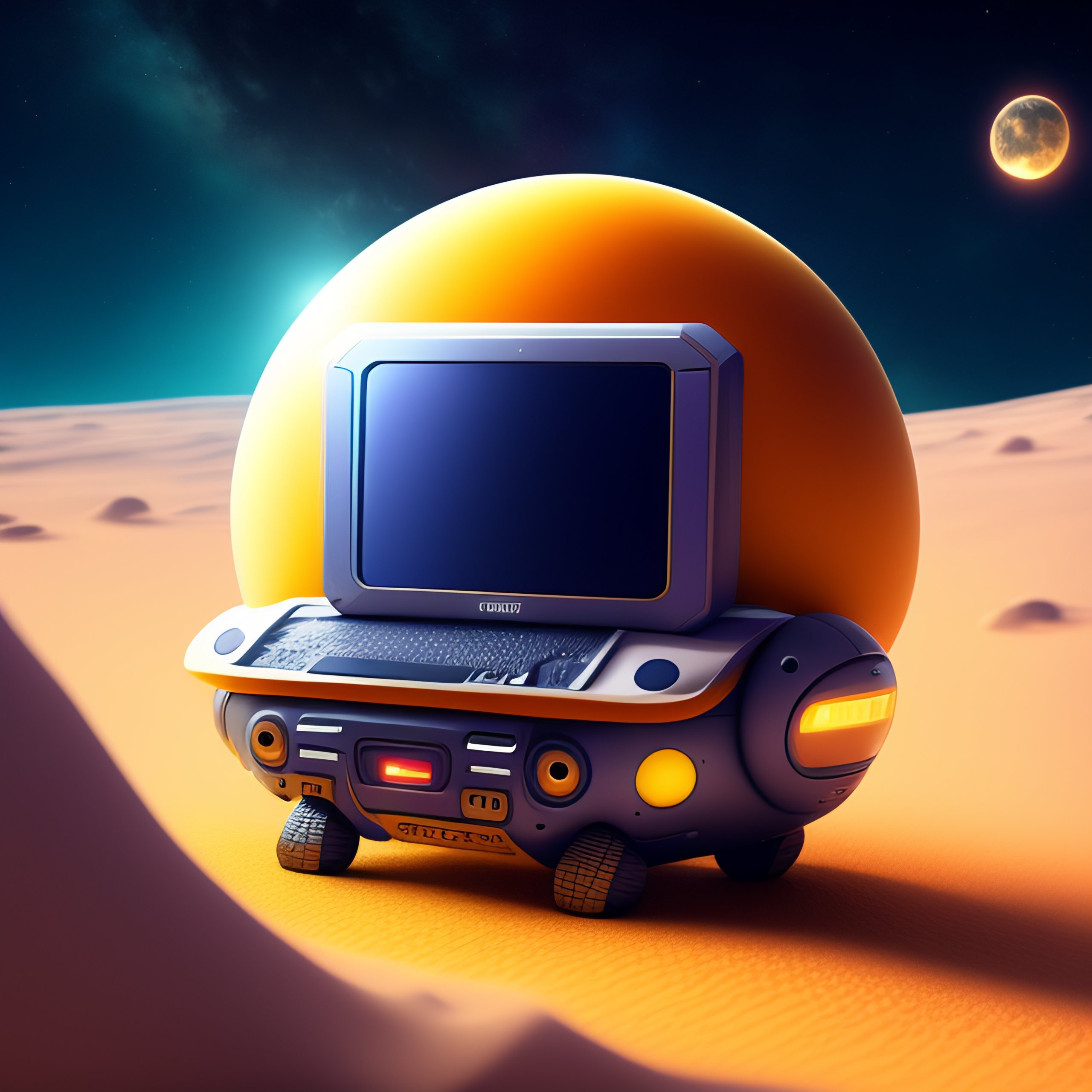 Lexica - A small hyper-cute chibi robot, working on his laptop computer ...