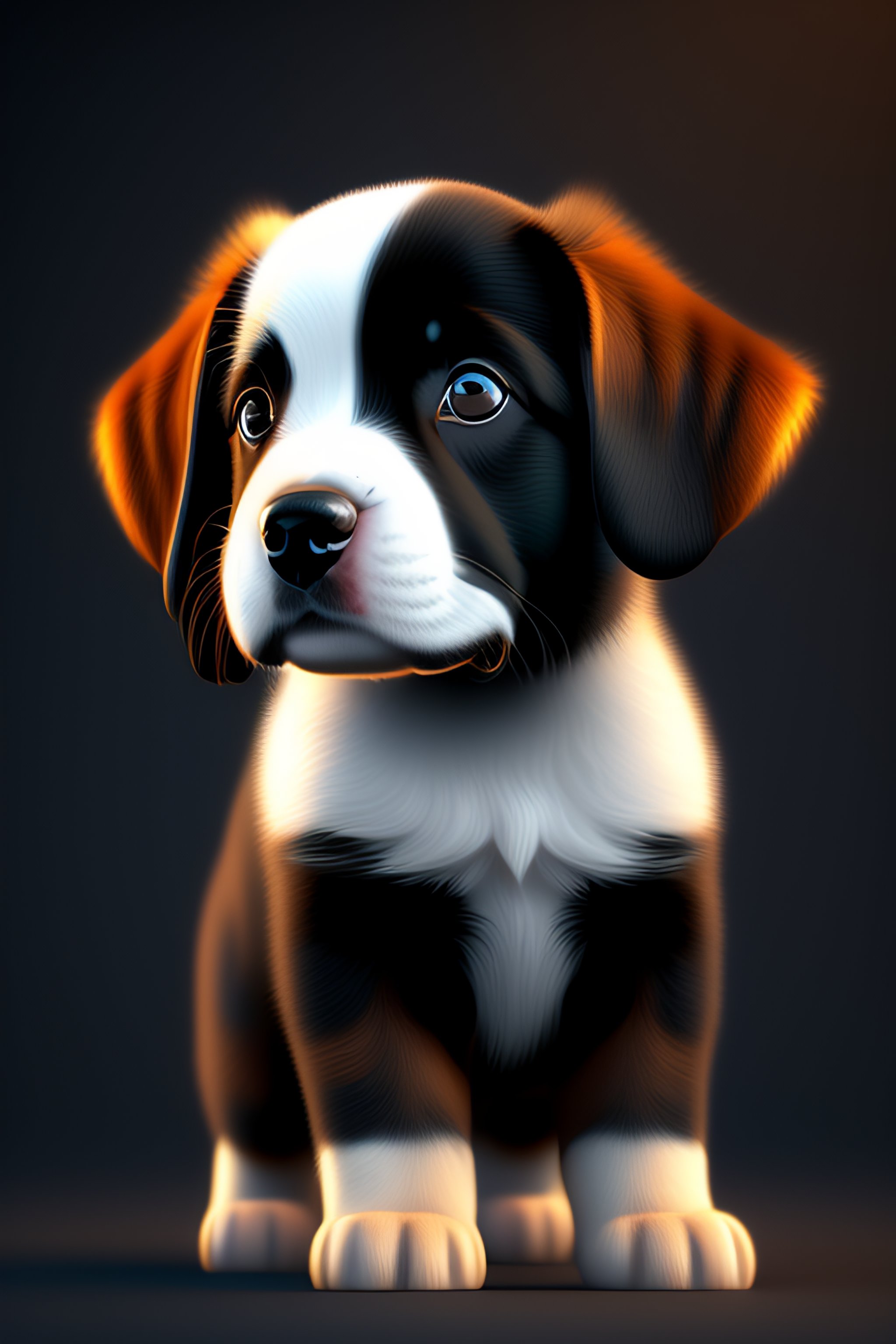 Lexica - A very cute puppy with fur, full black background, c4d render