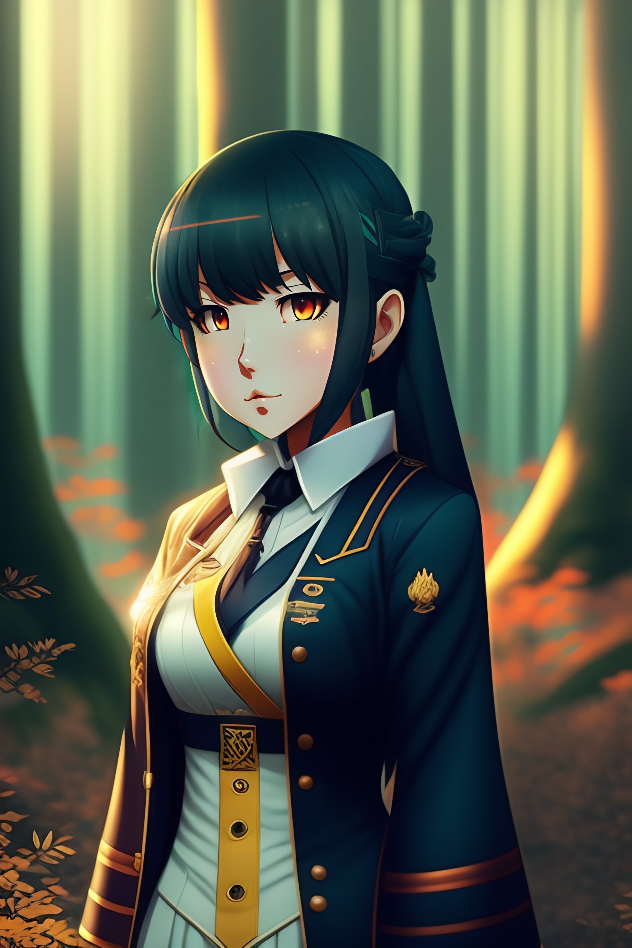 Lexica - Manga character with a unique uniform in a dark forest