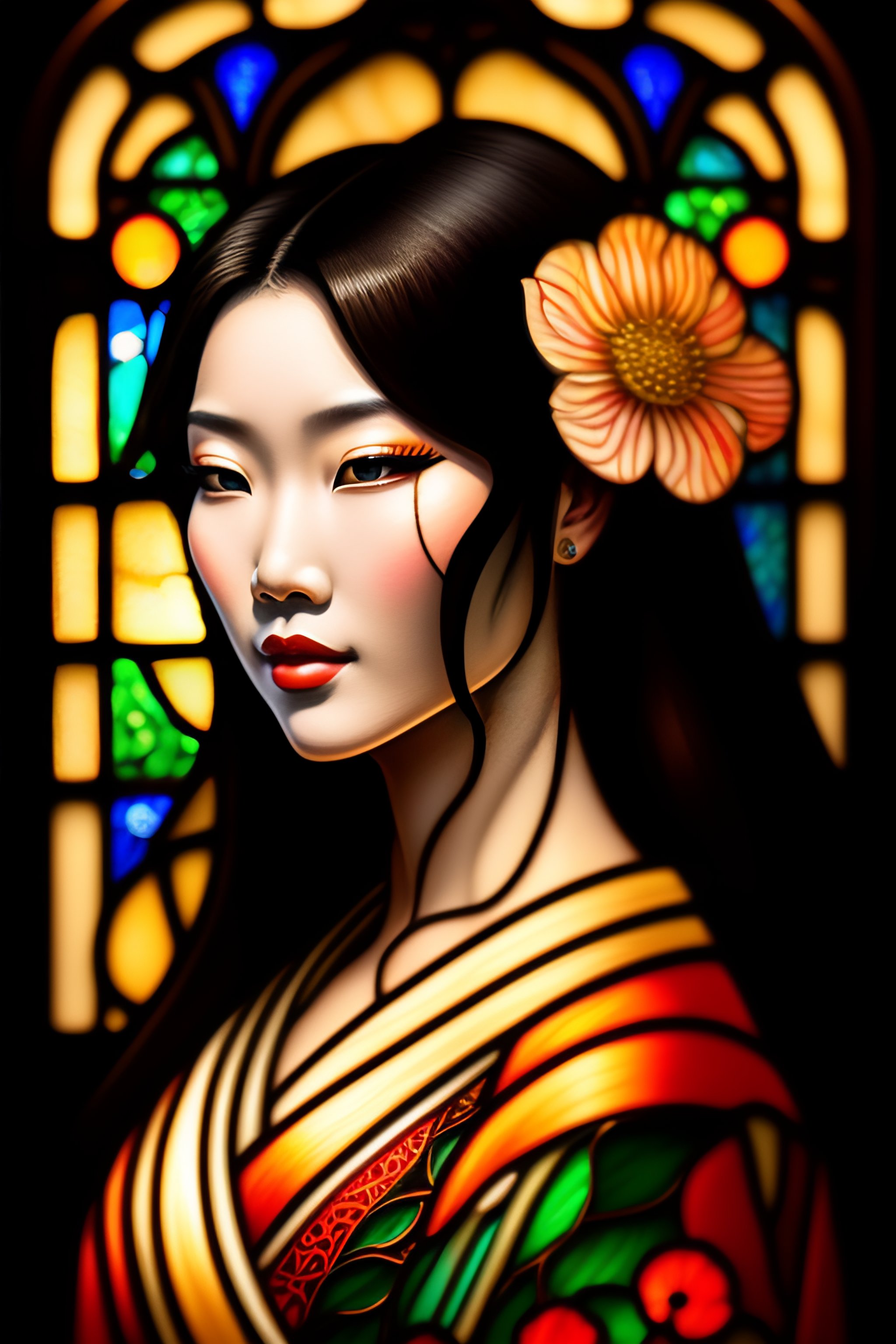 Lexica - An astonishingly detailed stained glass window of a beautiful ...