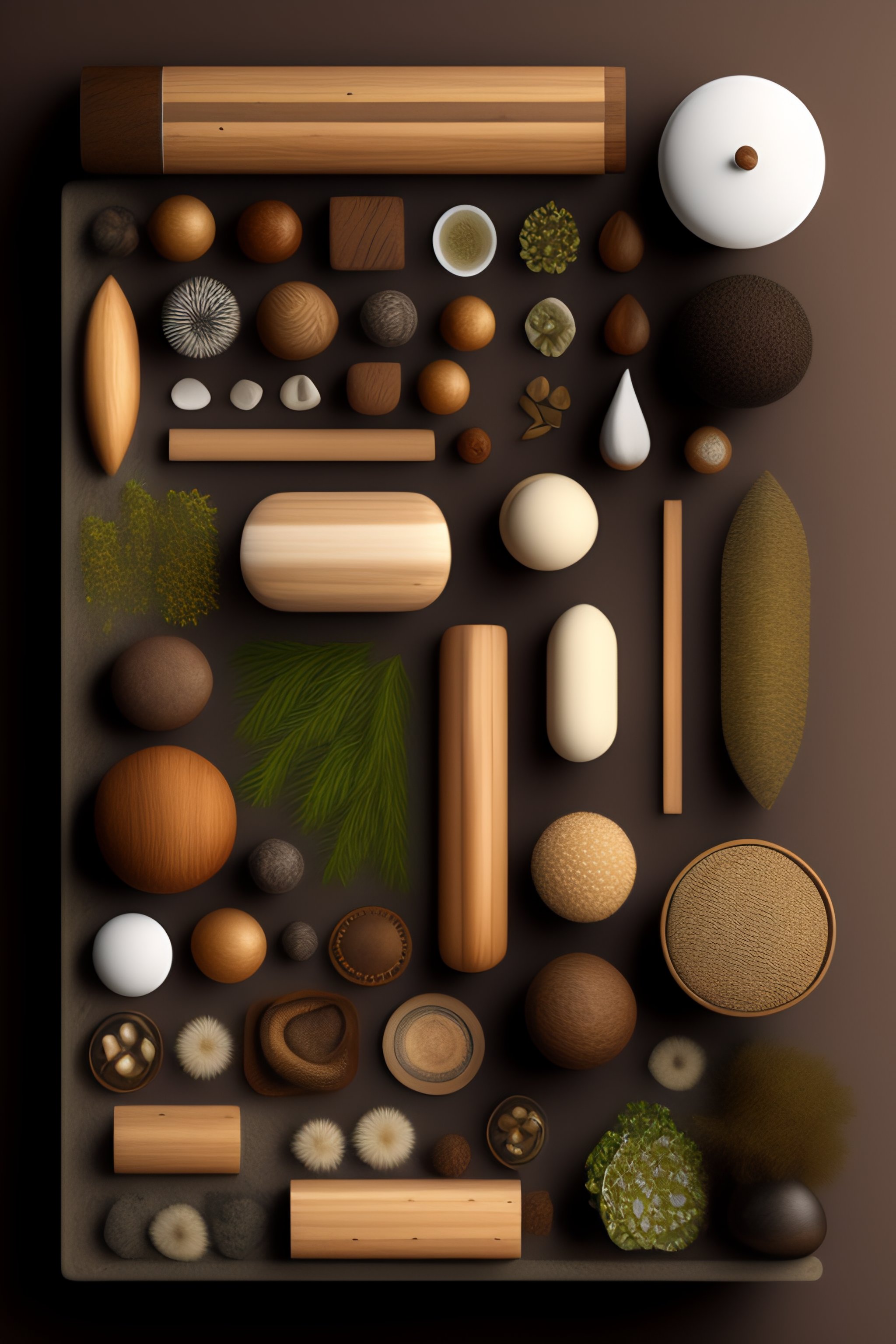 Lexica - 'Mushroom, Knolling, Knolling layout, Earth tones, Natural ...