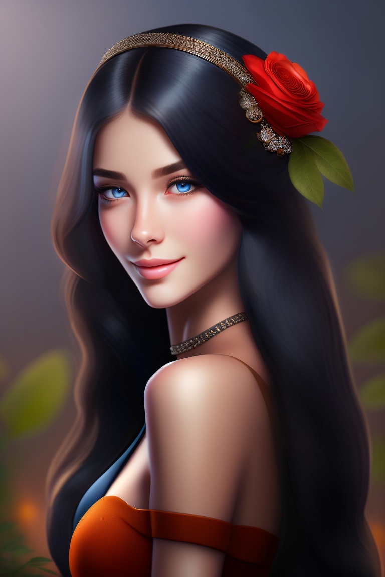 Lexica - Dark black long straight hair, dark blue eyes, kind and warm ...