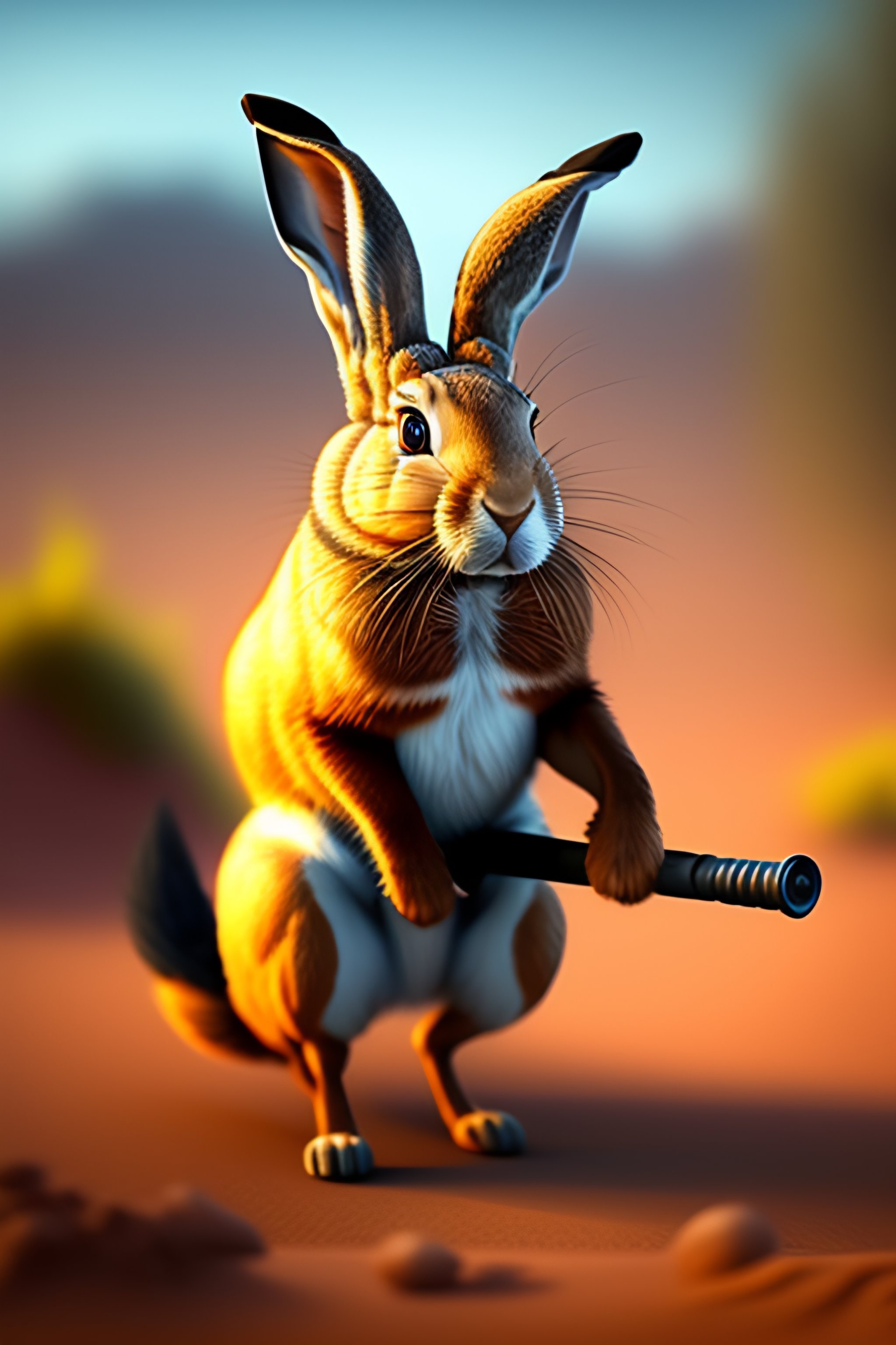 Lexica - A hare wielding a rocket-launcher from a video game.