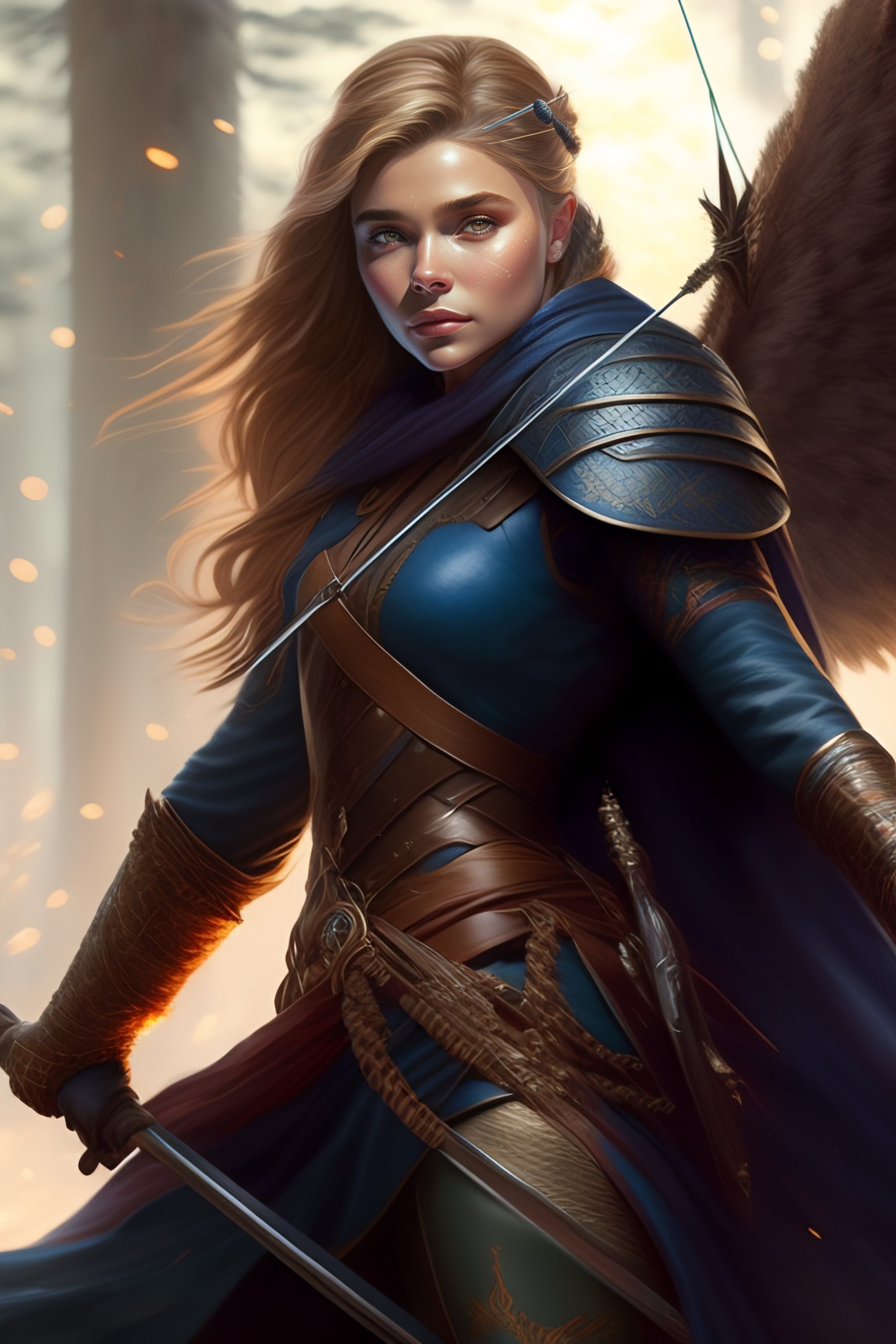 Lexica - Portait of a chloe Grace moretz archer shooting arrow at forest monster, front game ...