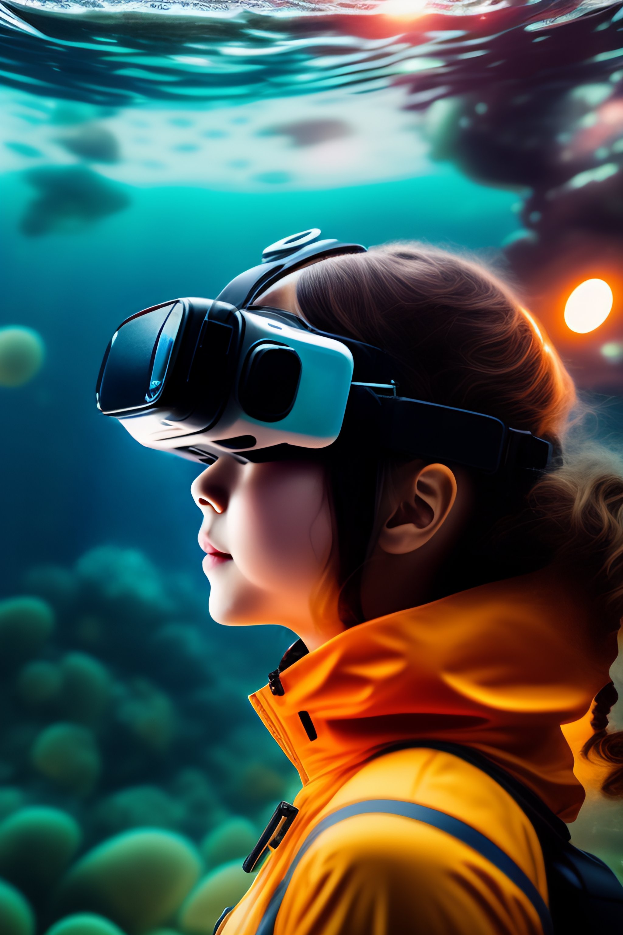Lexica - Girl in an underwater tank with VR, underwater , lab ,sci-fi