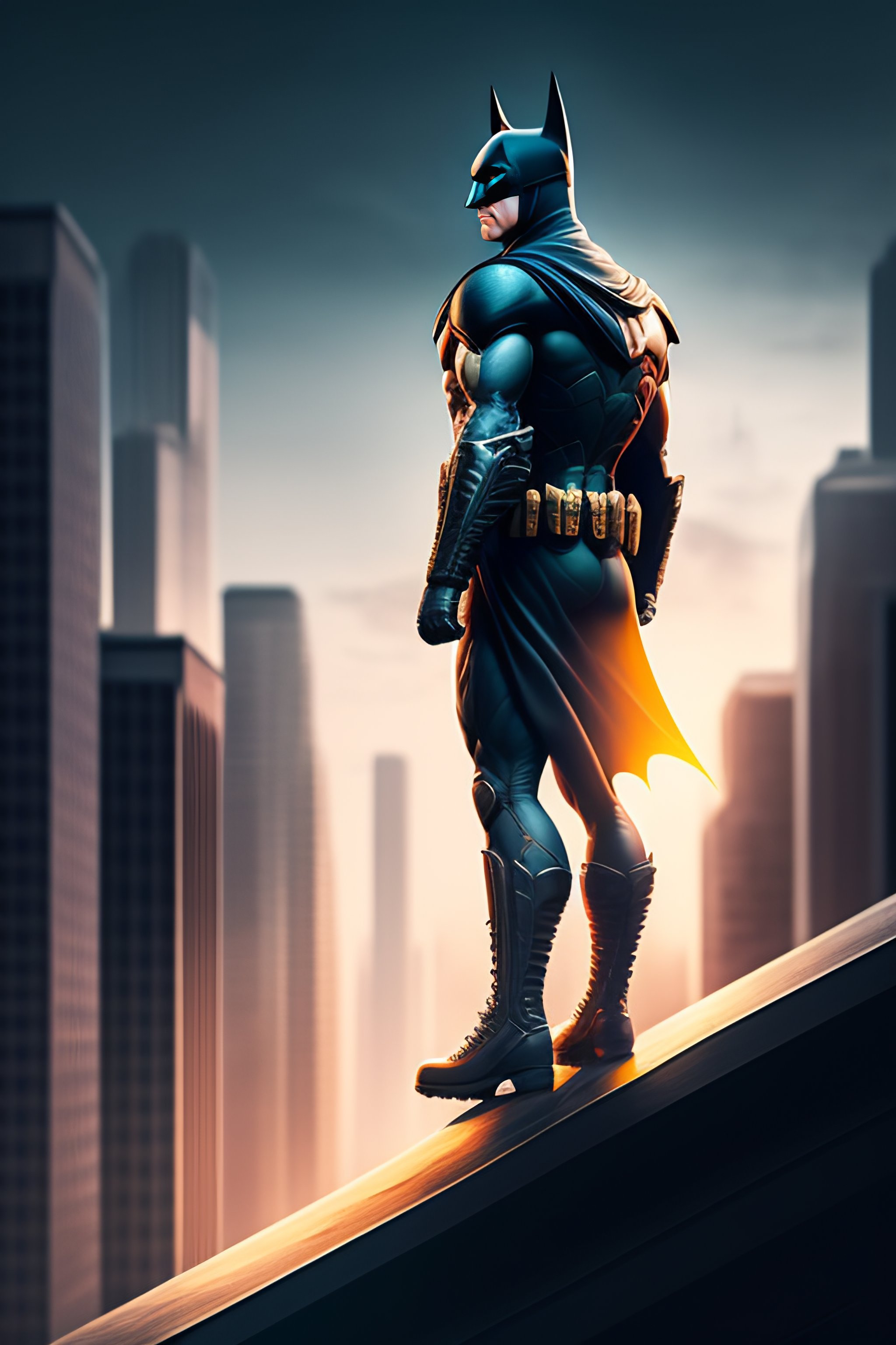 Lexica - Batman standing on rooftop looking down at street