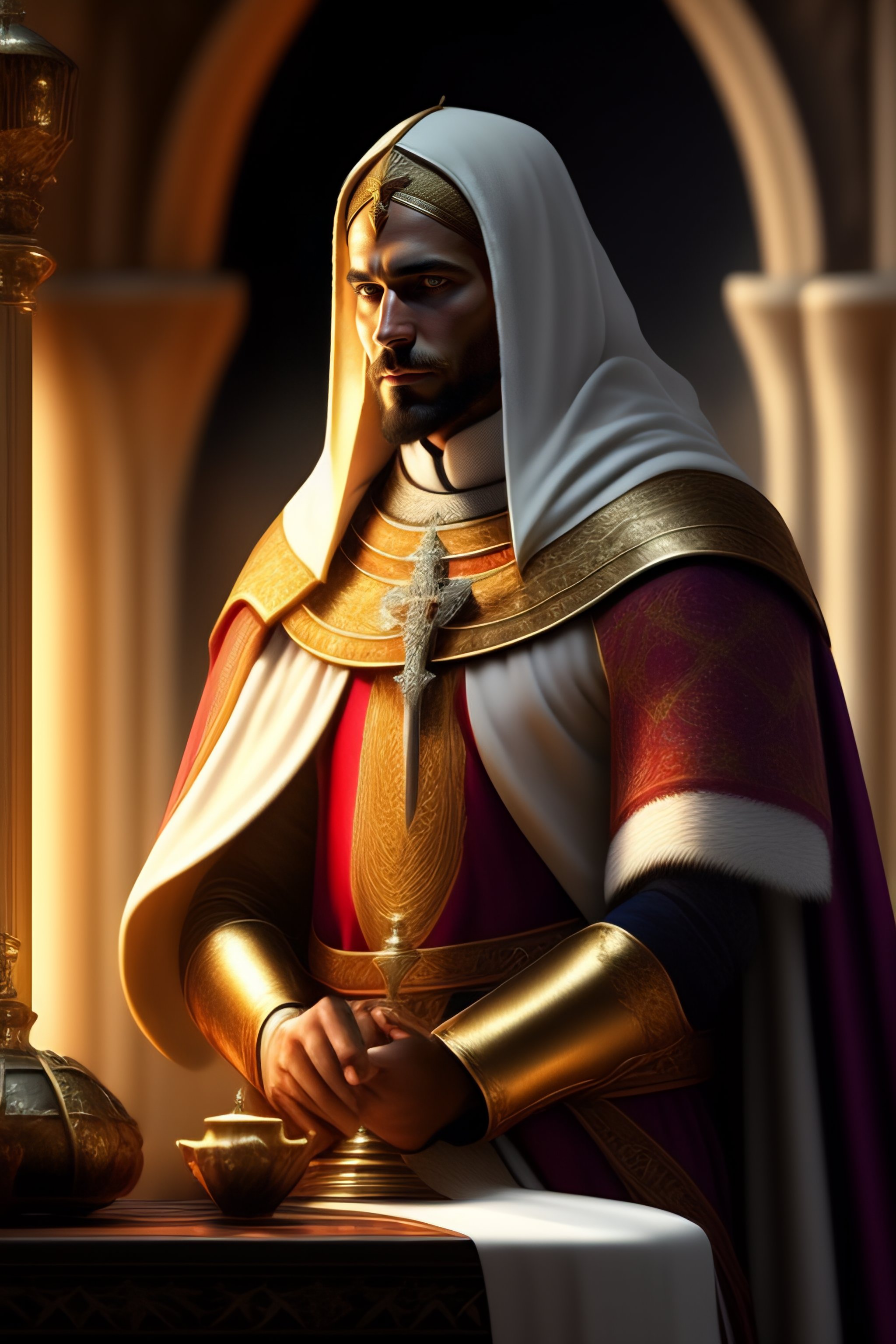 Lexica - Templar priest knight knelling and praying in a grand chappel ...