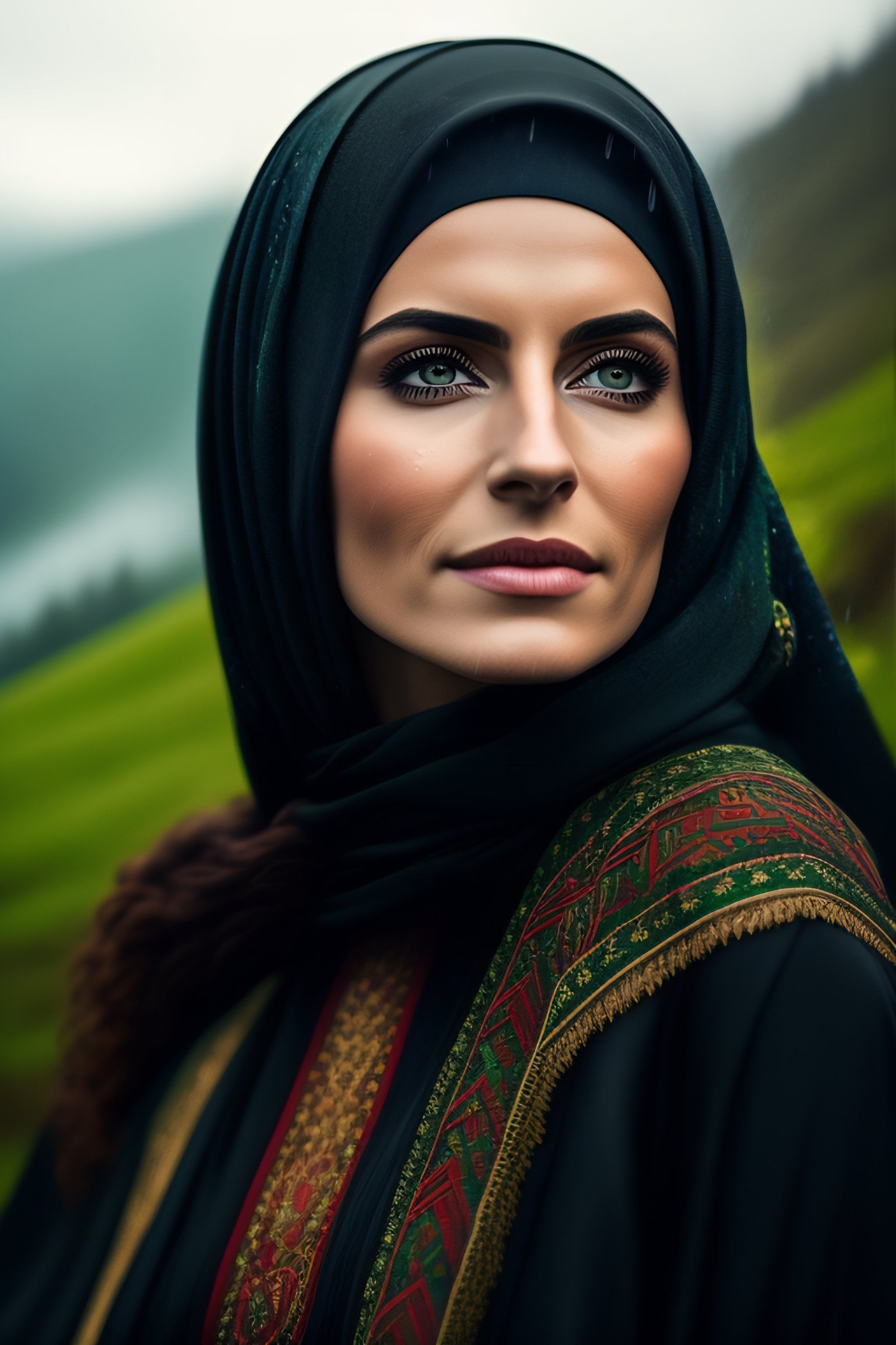 Lexica - Cemrel Baysel in black traditional female turkish dress, green ...