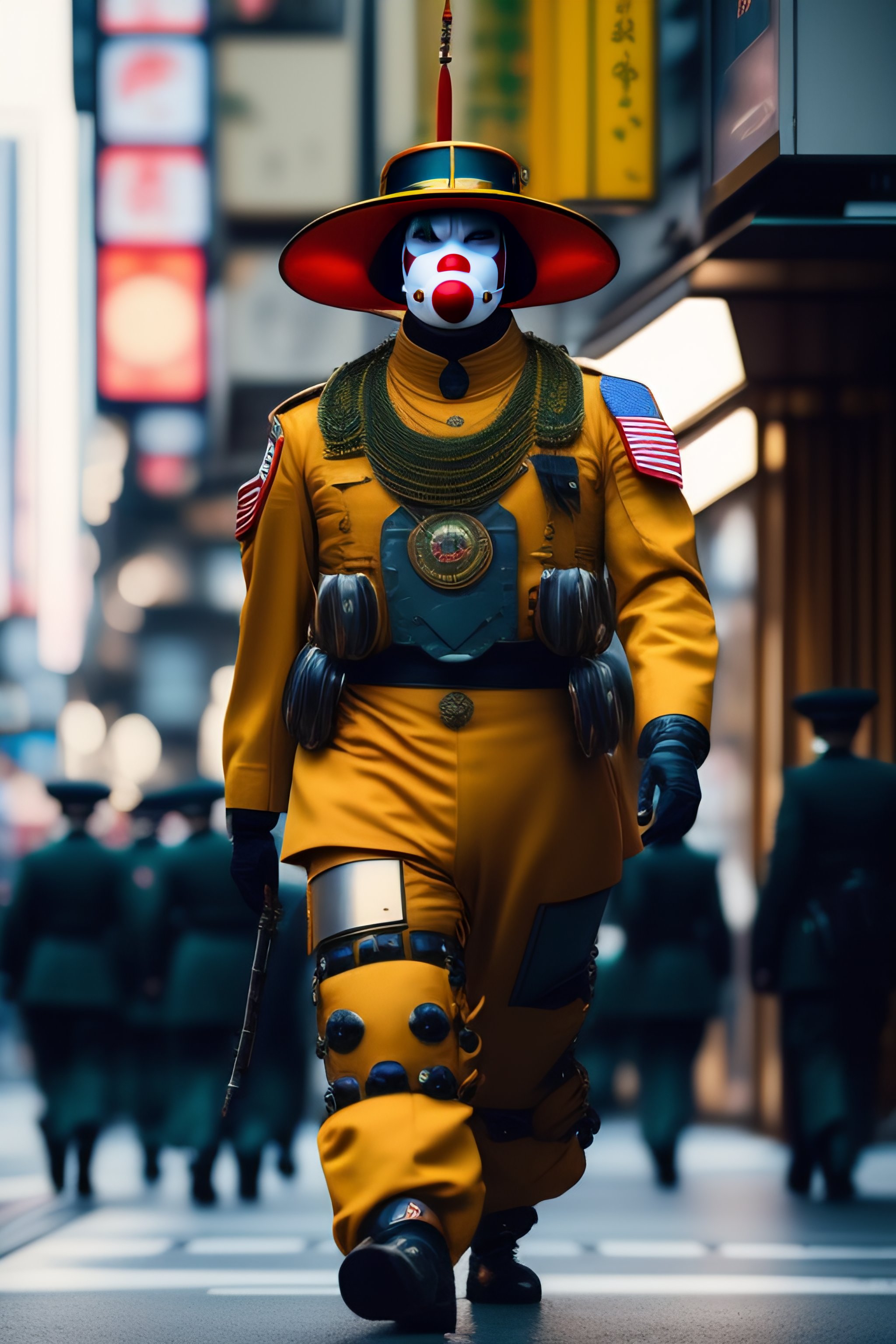 Lexica - Military robot clown wandering through tokyo