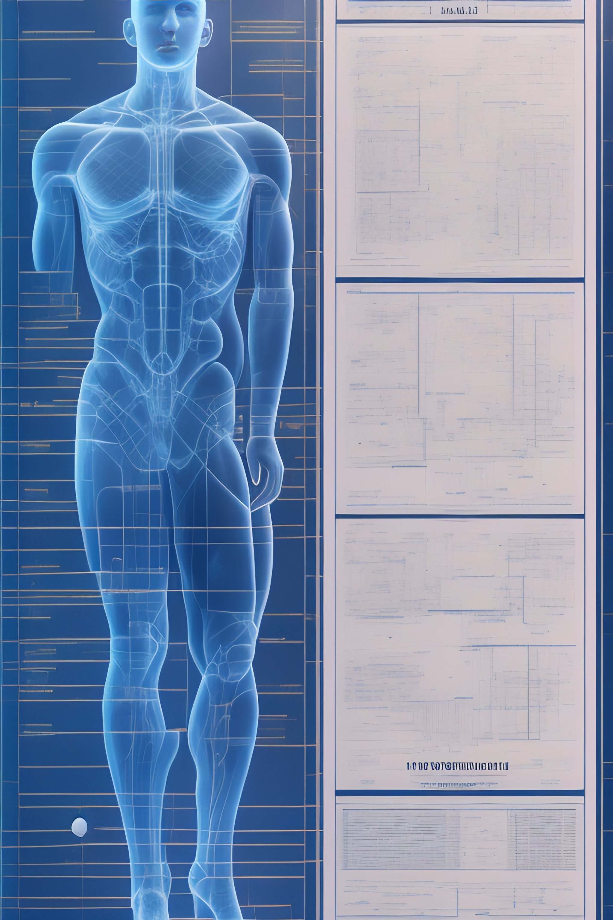 Lexica - Detailed schematics of a young male cyborg, Venetian man ...