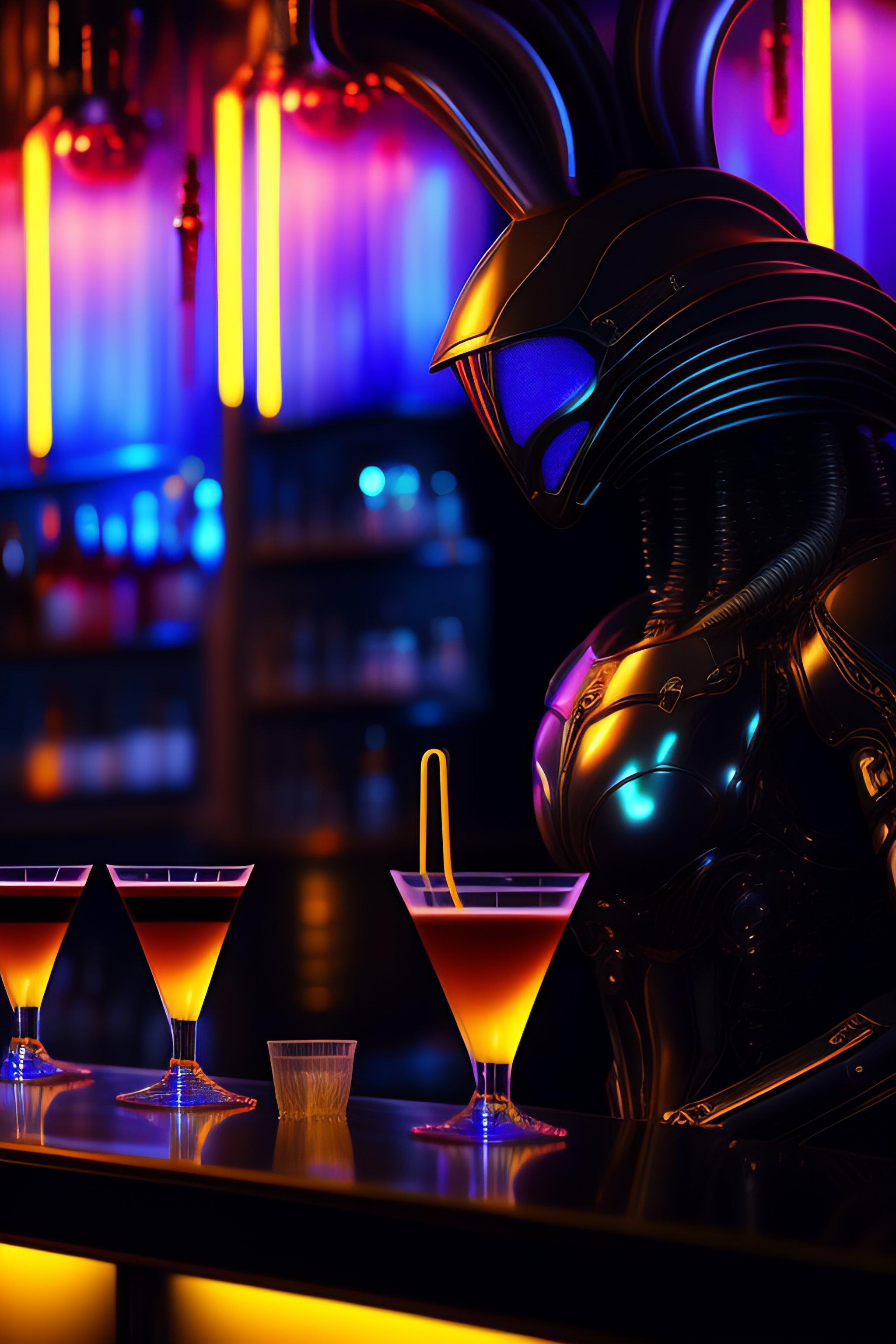 Lexica - Alien and biomechanical and mixologist drinking cocktails ...