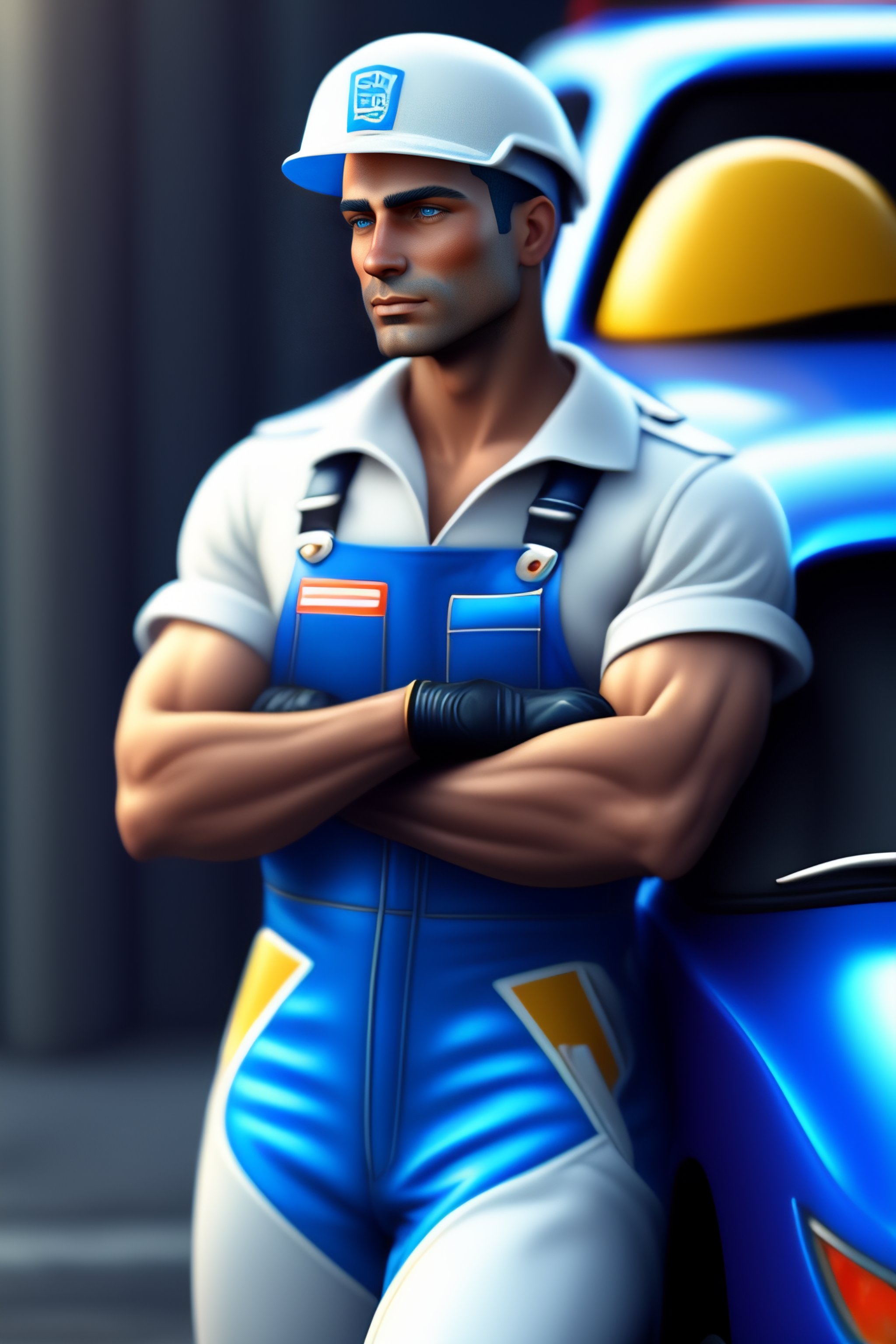 Lexica - Mechanic care of a car man 3d blue overalls cartoon, fantasy ...