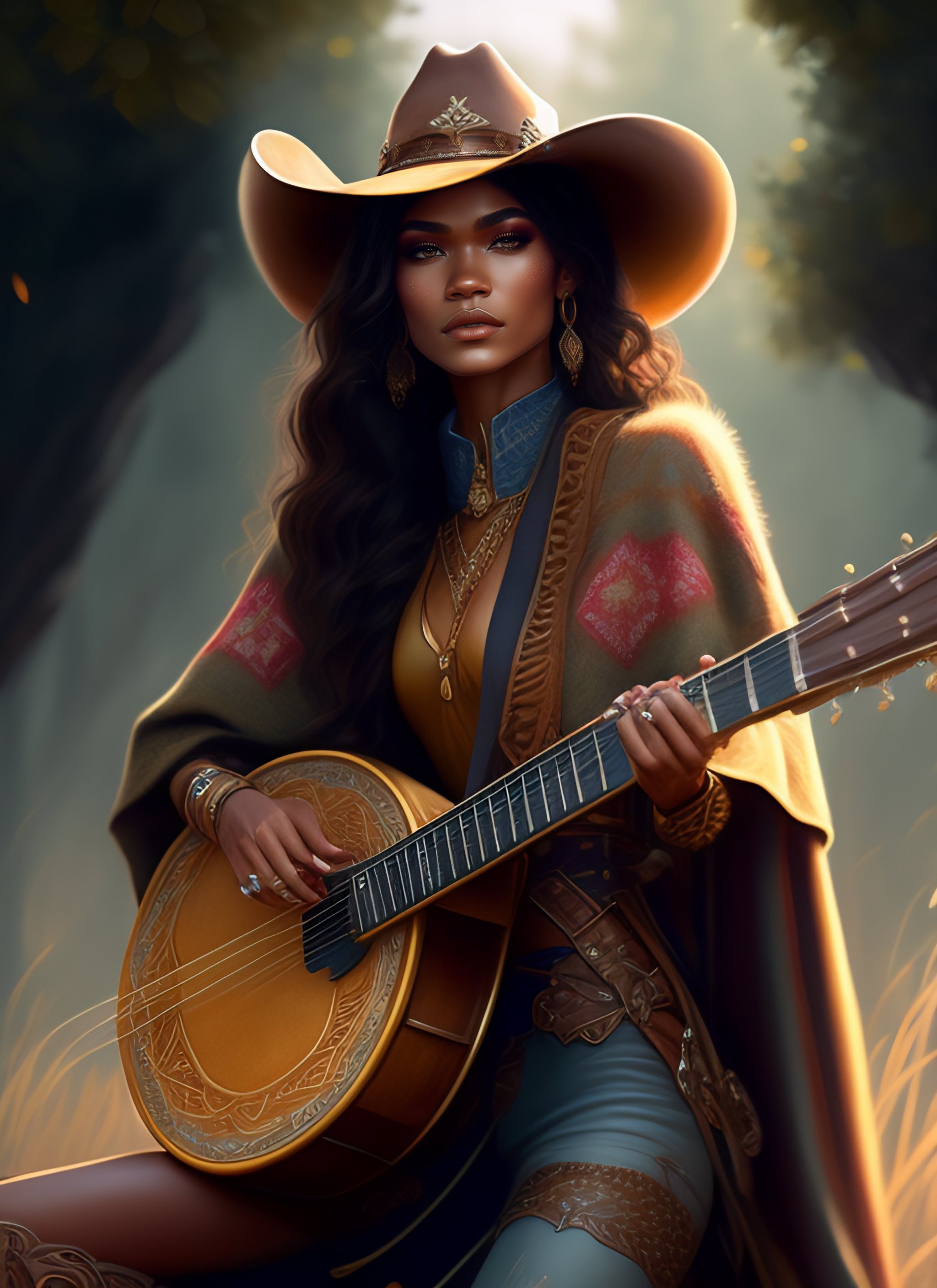 Lexica - A highly detailed illustration of zendaya wearing cowboy hat ...