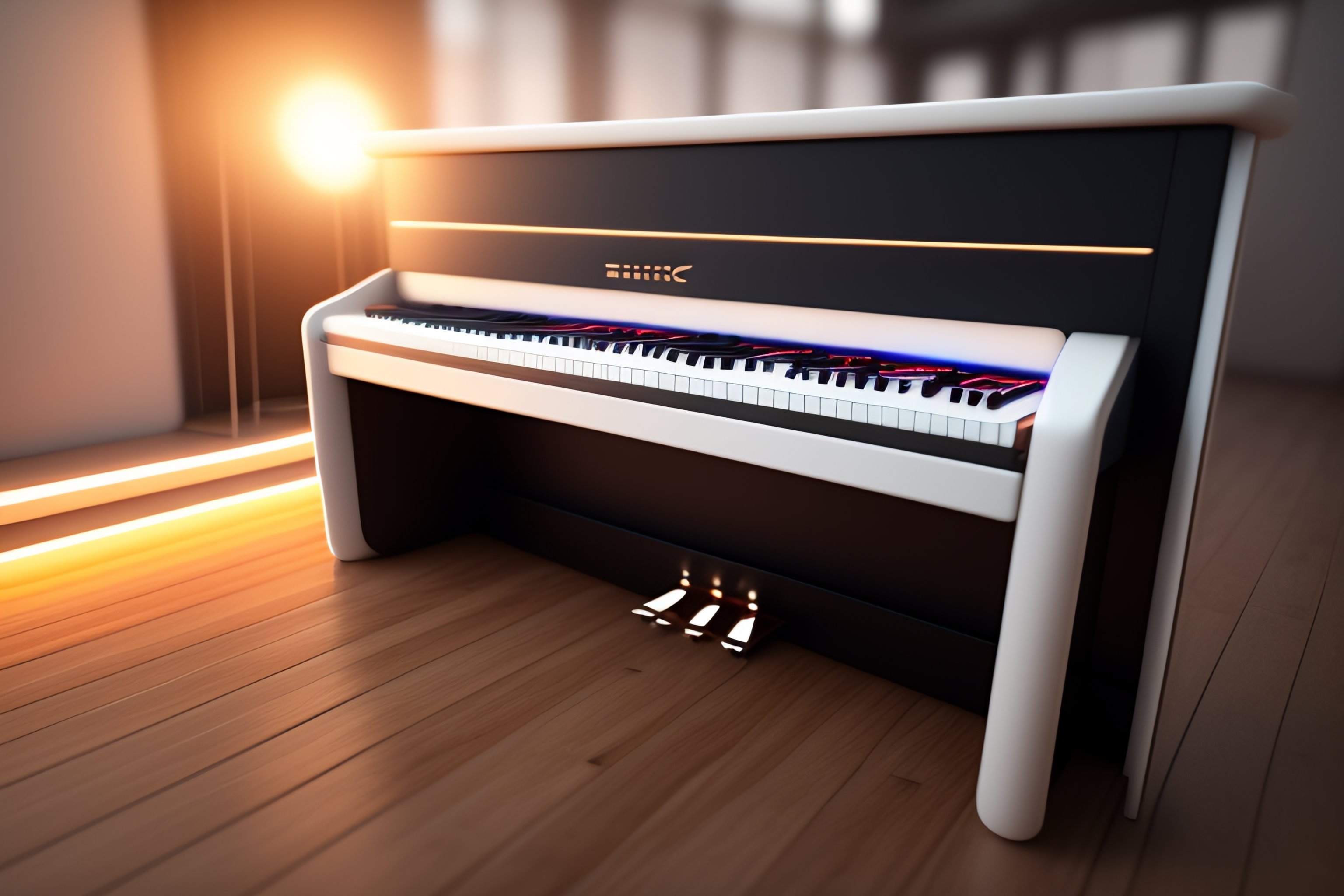 Lexica - Epic white keyboard piano, 4 wooden legs with flames, neon ...