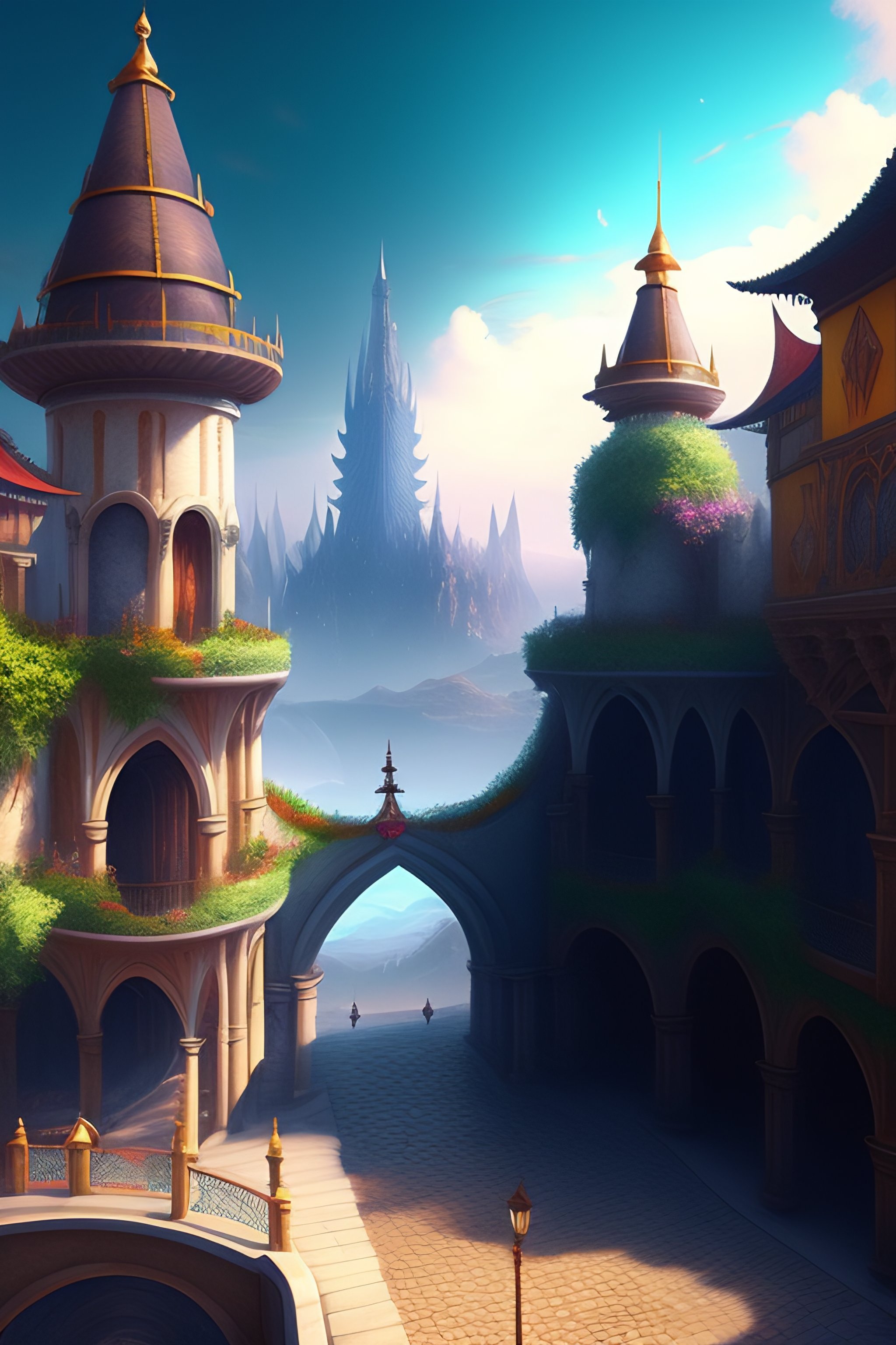 Lexica - Fantasy background, concept art, matte painting, city square ...