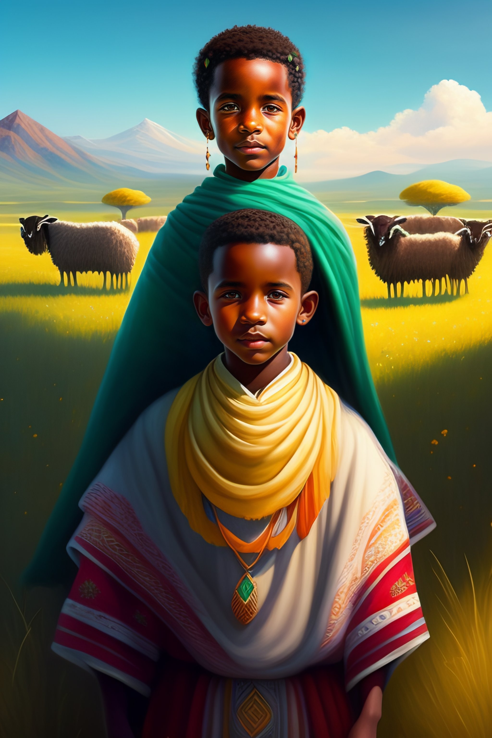 Lexica - Young Ethiopian Shepard boy in traditional clothing with a ...
