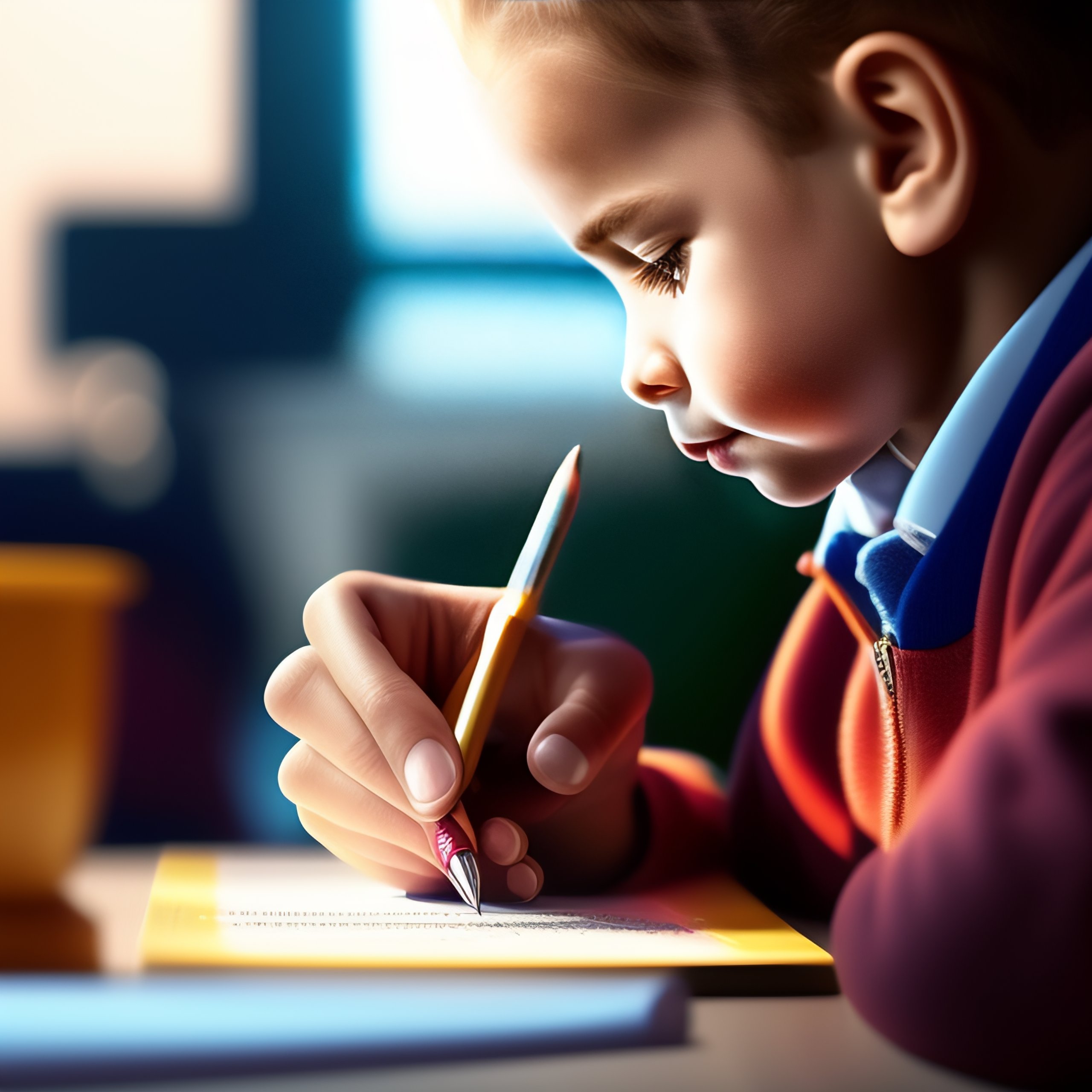 Lexica - HD 8k potrait of robot studying in a classroom, writing with ...