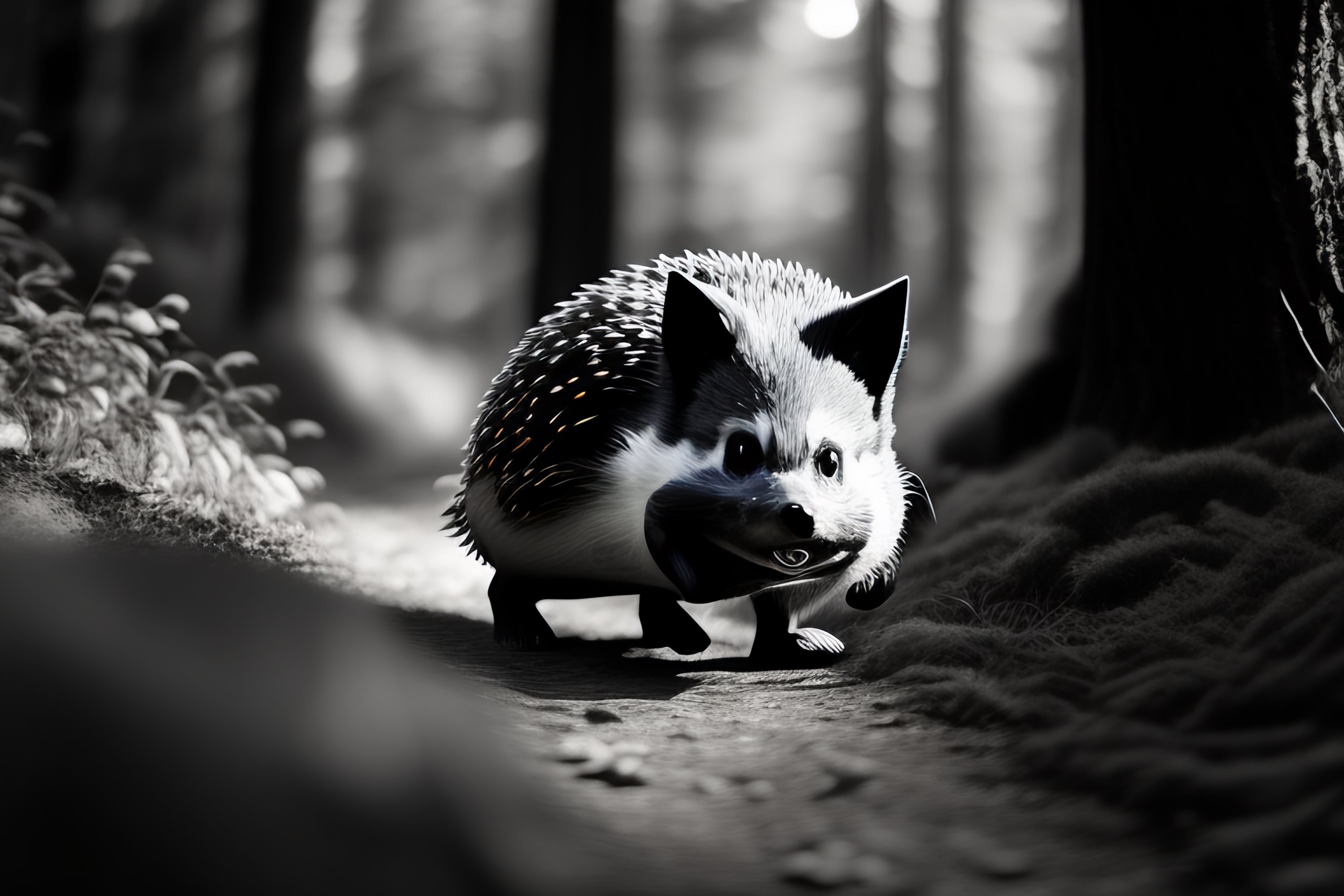 Lexica - Sonic the hedgehog caught on trail cam, black and white, fuzzy ...