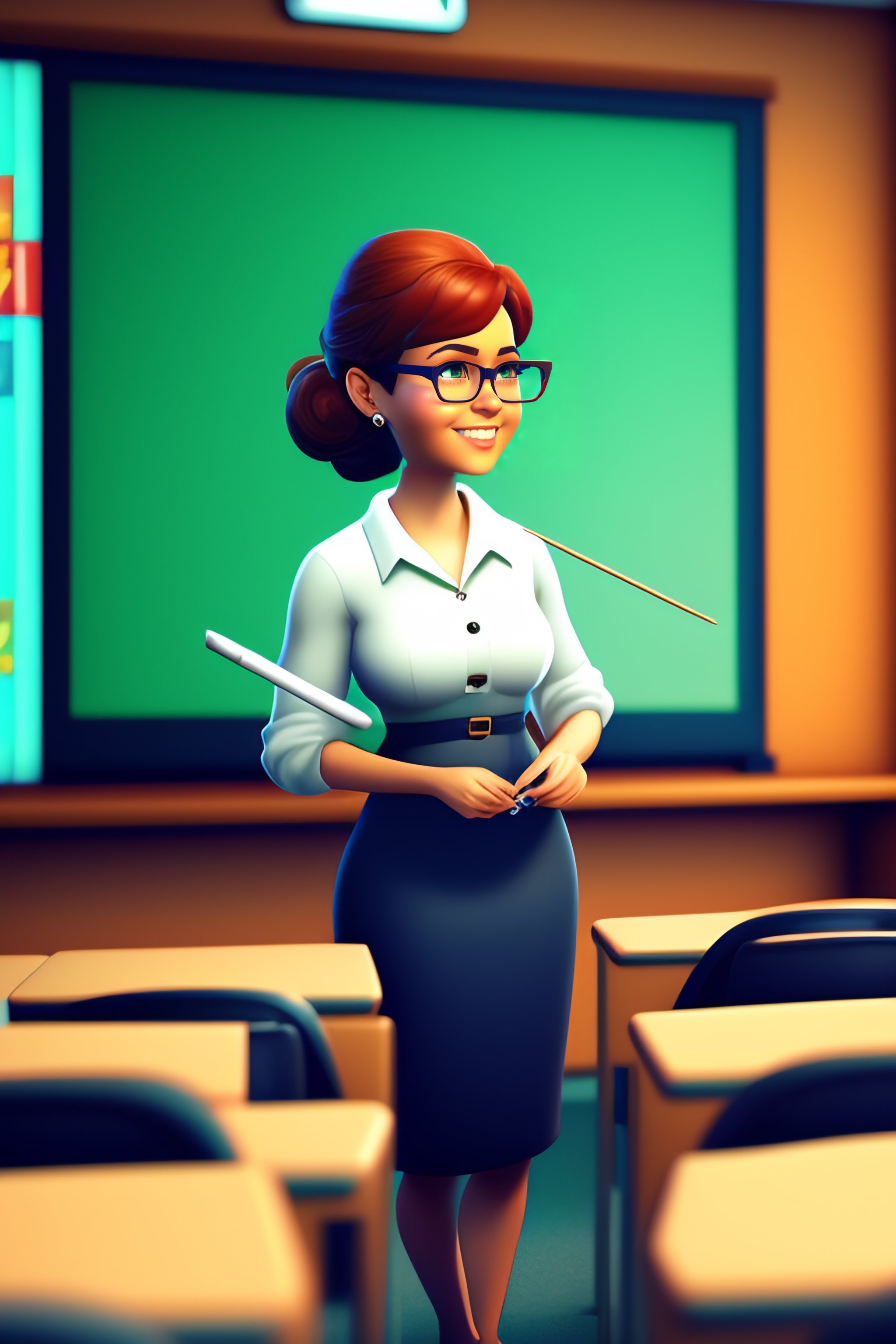 Lexica - Simple cartoonish style university teacher in university classroom