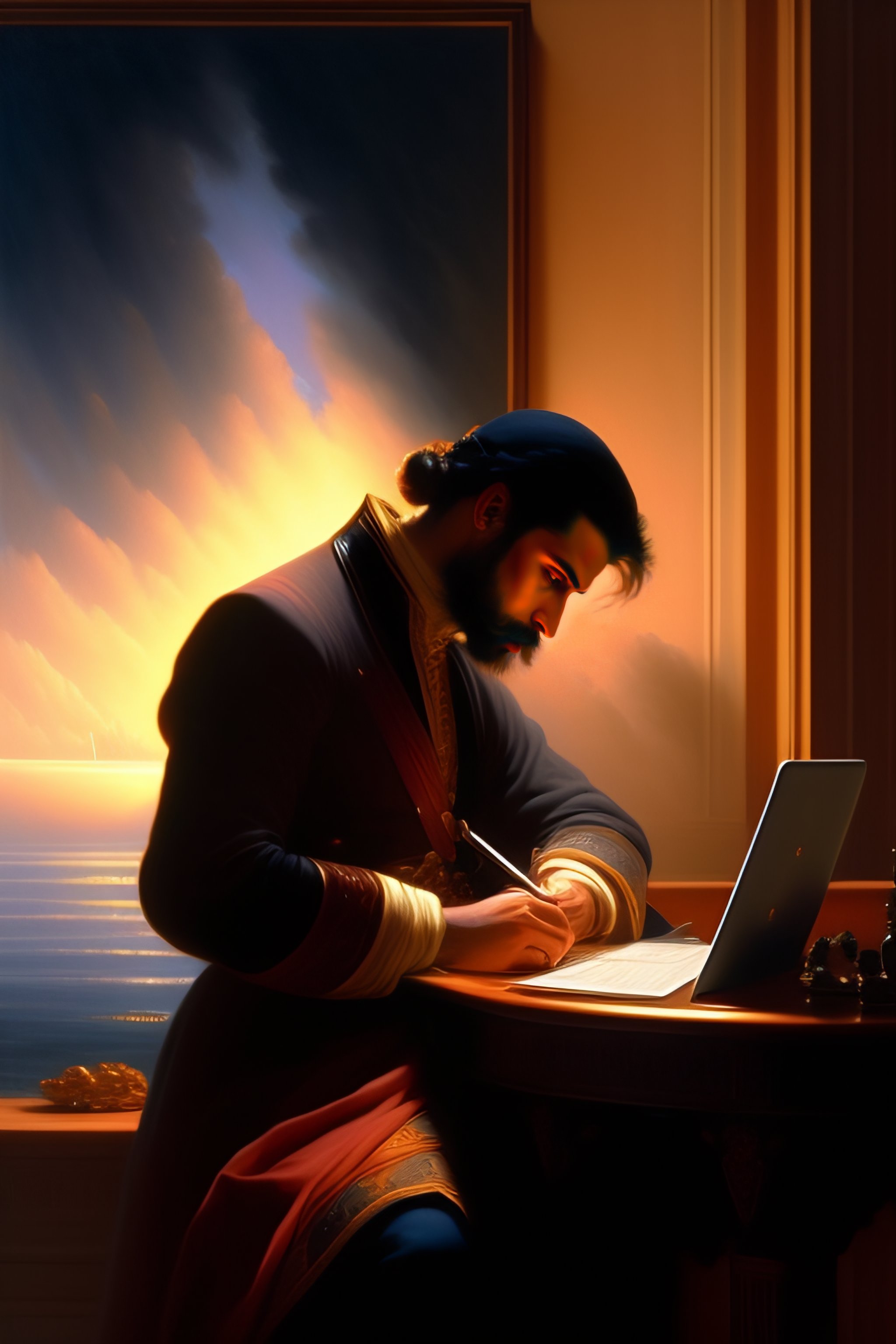 Lexica - Beautiful man typing email with a painting on the wall by ivan ...
