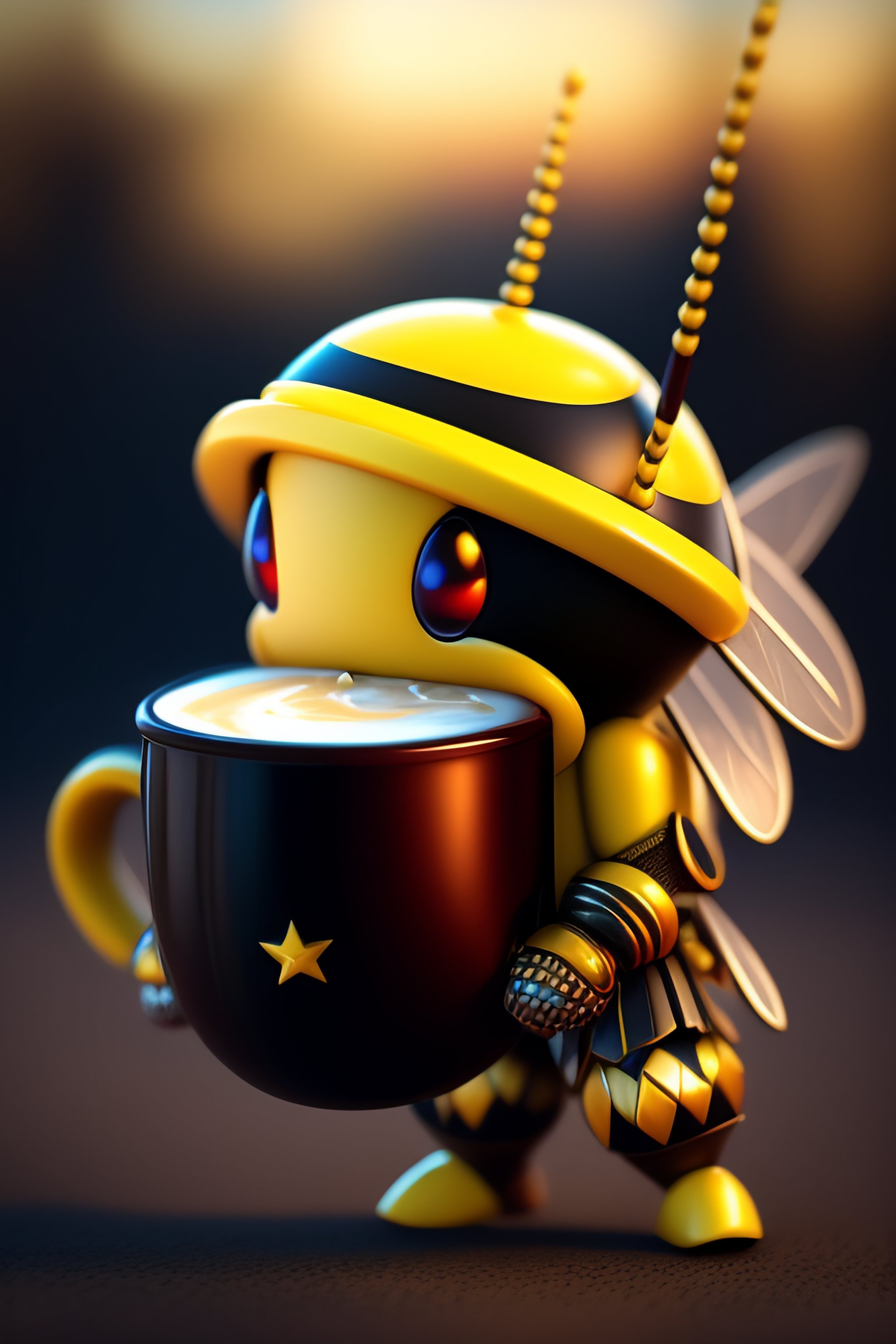 Lexica - Cartoon bee knight looks like Beedrill with a cup of coffee ...