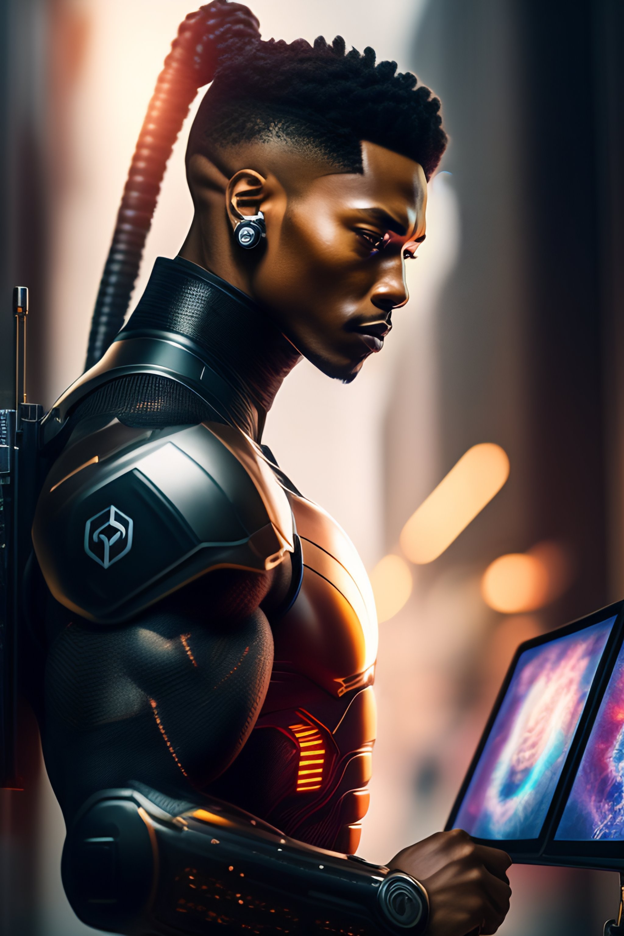 Lexica - Cyborg with computer, a character full portrait, realistic ...