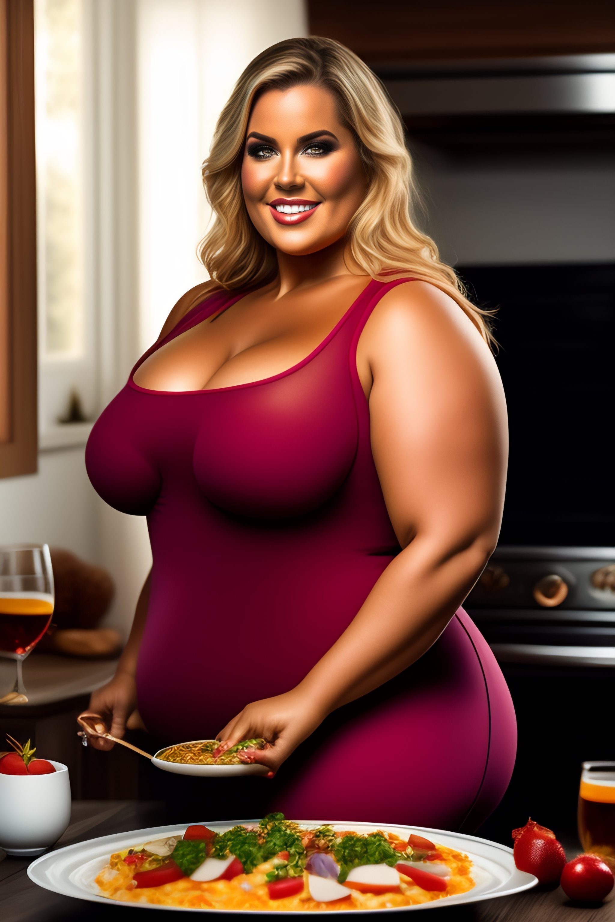 Lexica - Full-figured shapely Swedish woman with large assets wearing a low cut and revealing ...