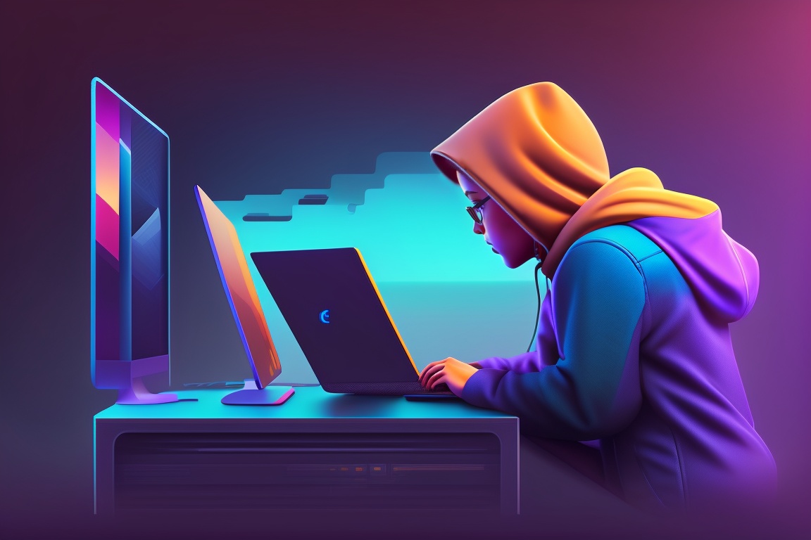 Lexica - A person using computer with laptop, mobile for coding