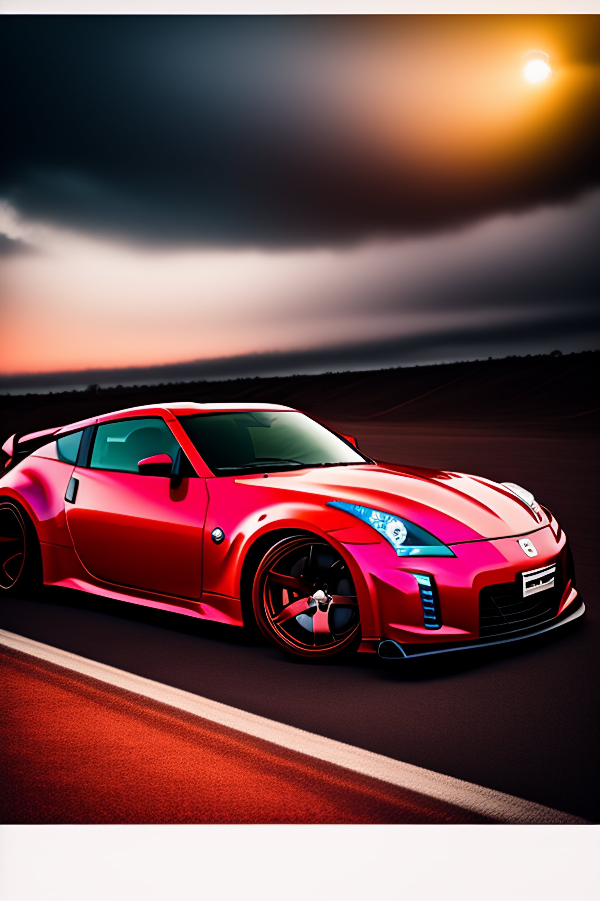 Lexica - Photo of red nissan 350z, black wheels bbs, highly detailed ...