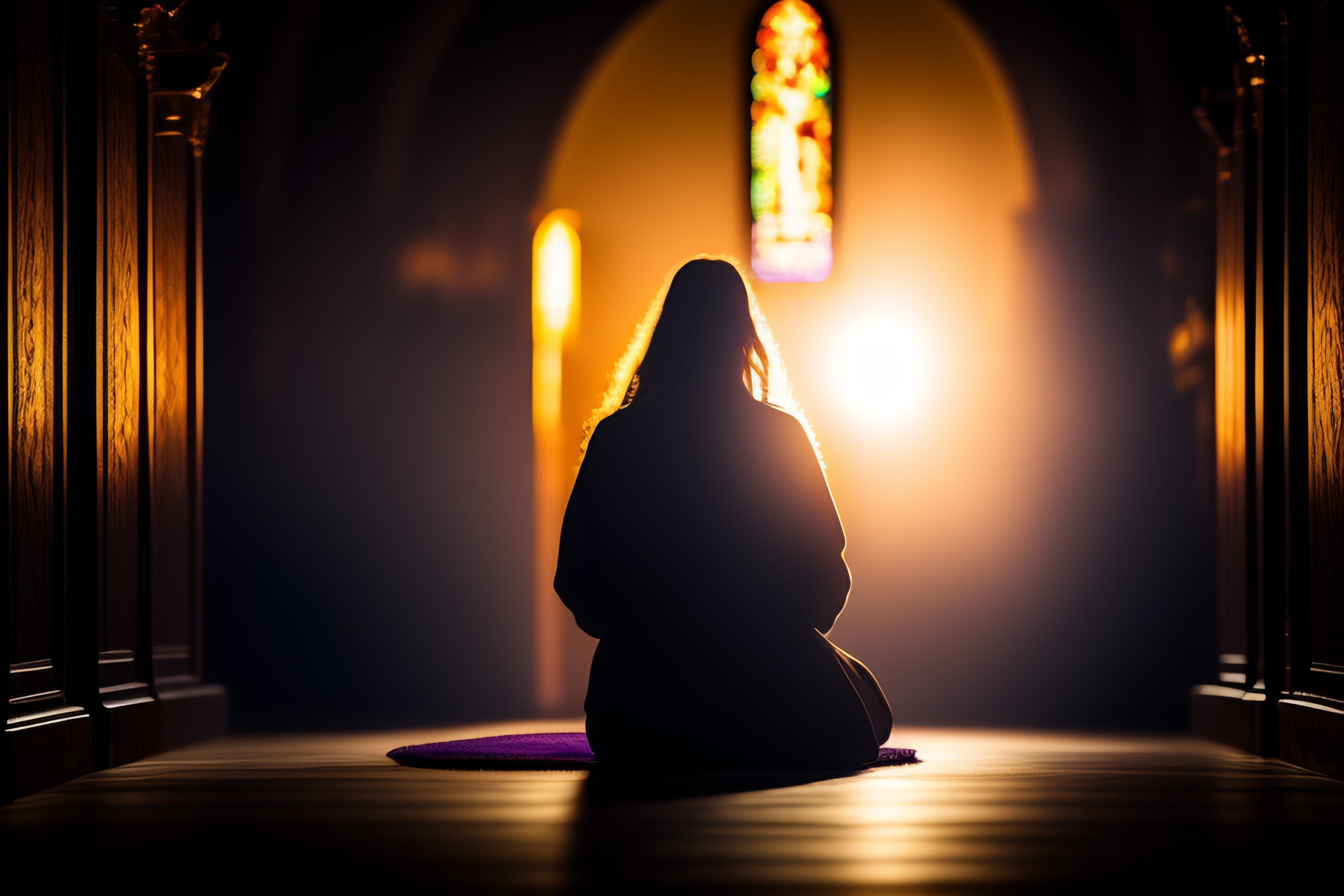Woman Praying In Church