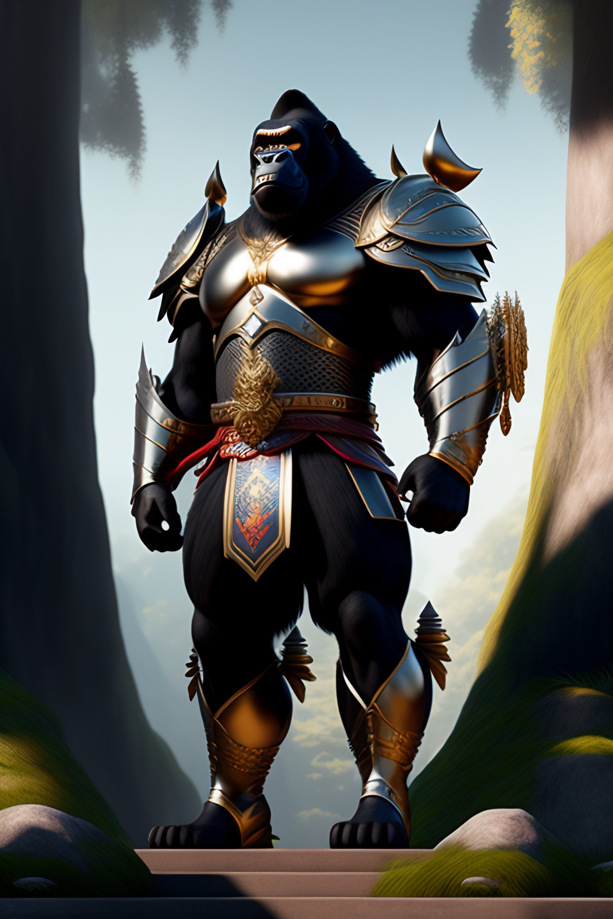 Lexica - A highly detailed matte painting of a Gorilla Samurai in full ...