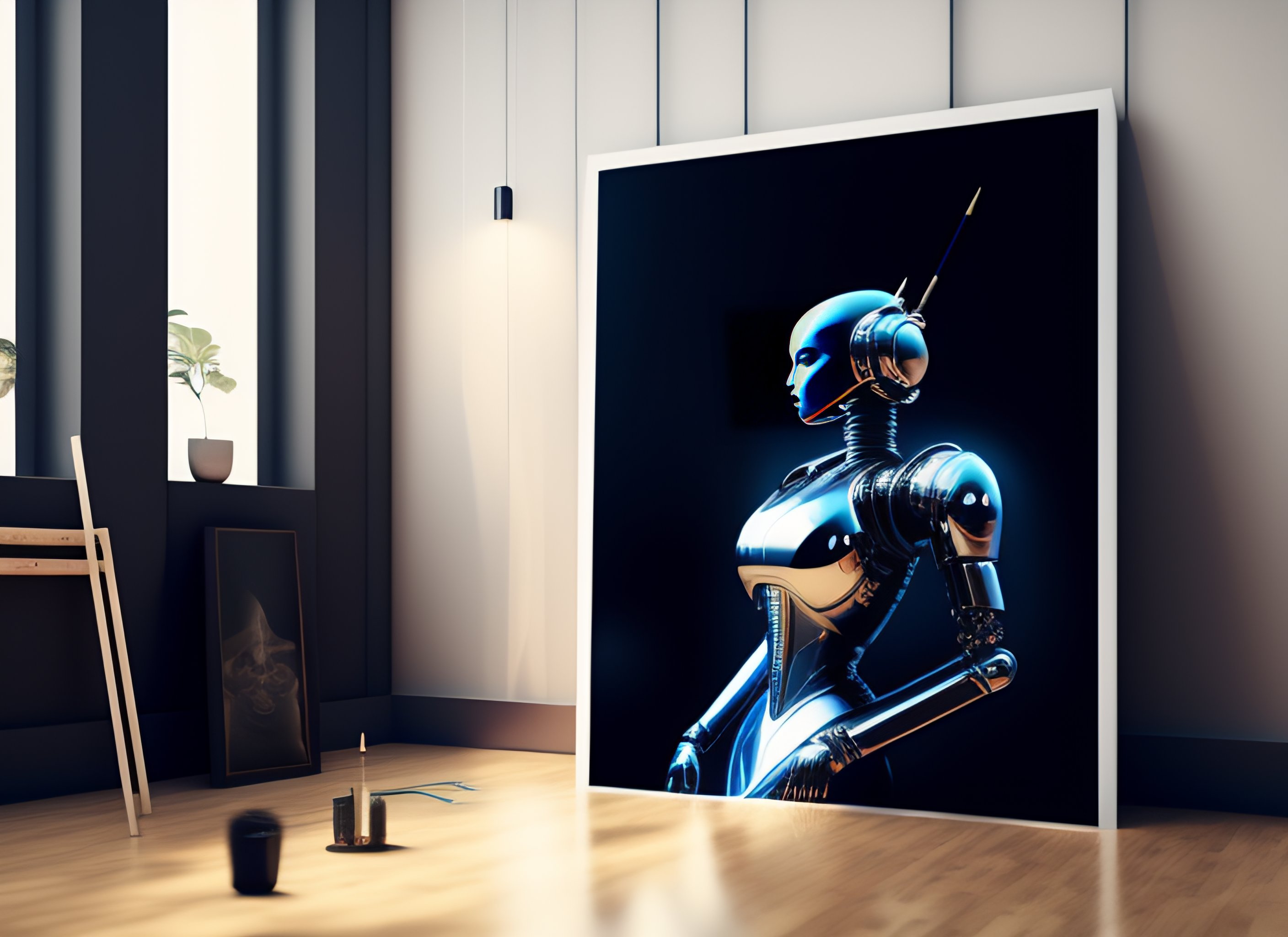 Lexica - Photo of futuristic cyborg robot painter as artist creating a ...