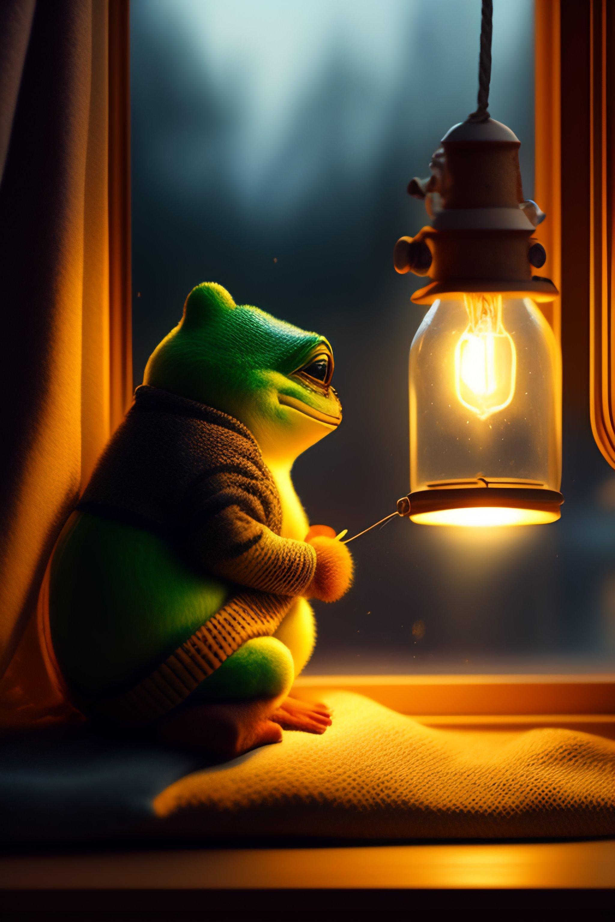 Lexica - An exhausted pepe the frog in his studio sewing at his sewing ...