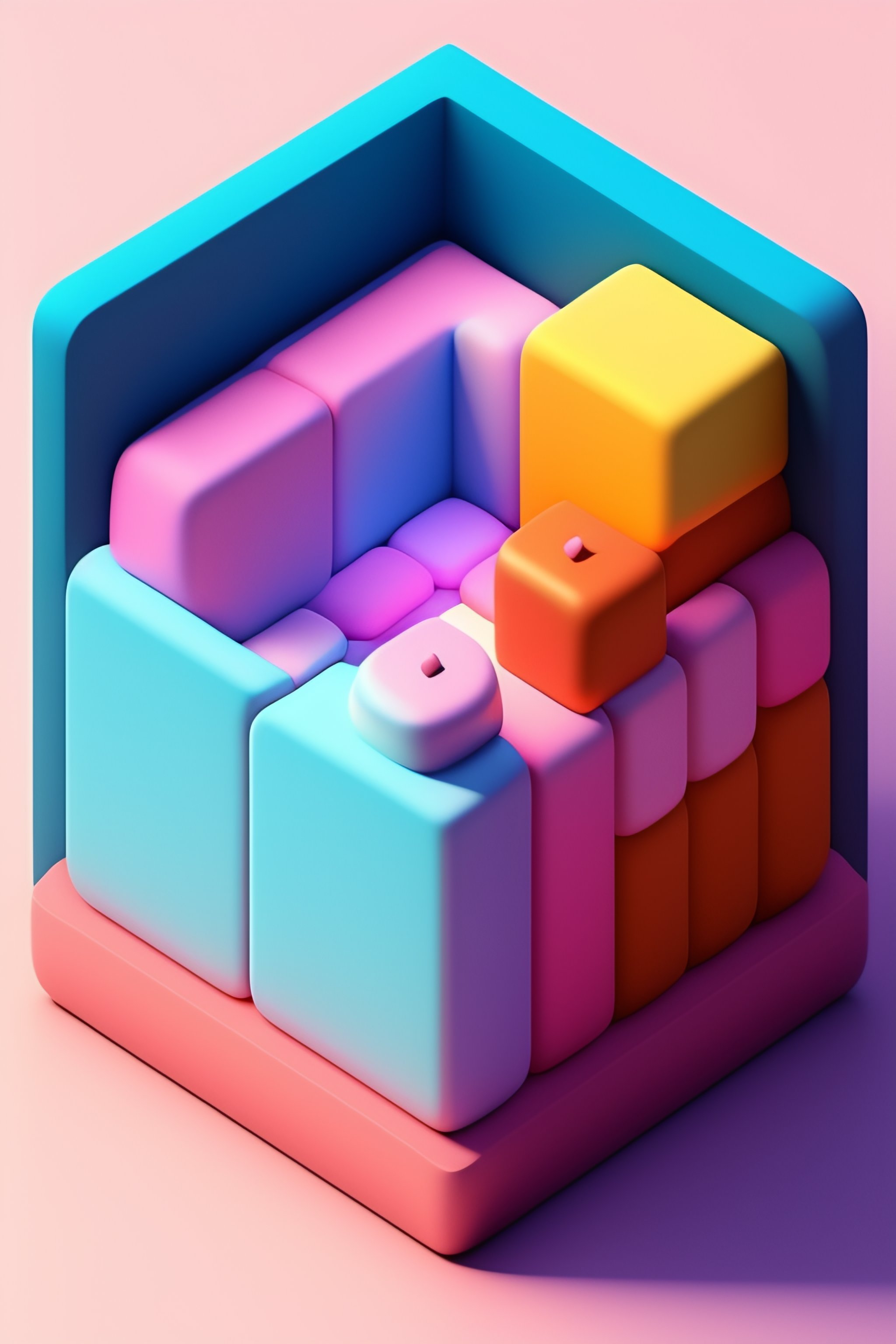 Lexica - Cube cutout of an isometric living room, 3d art, pastel colors, soft lighting, high ...
