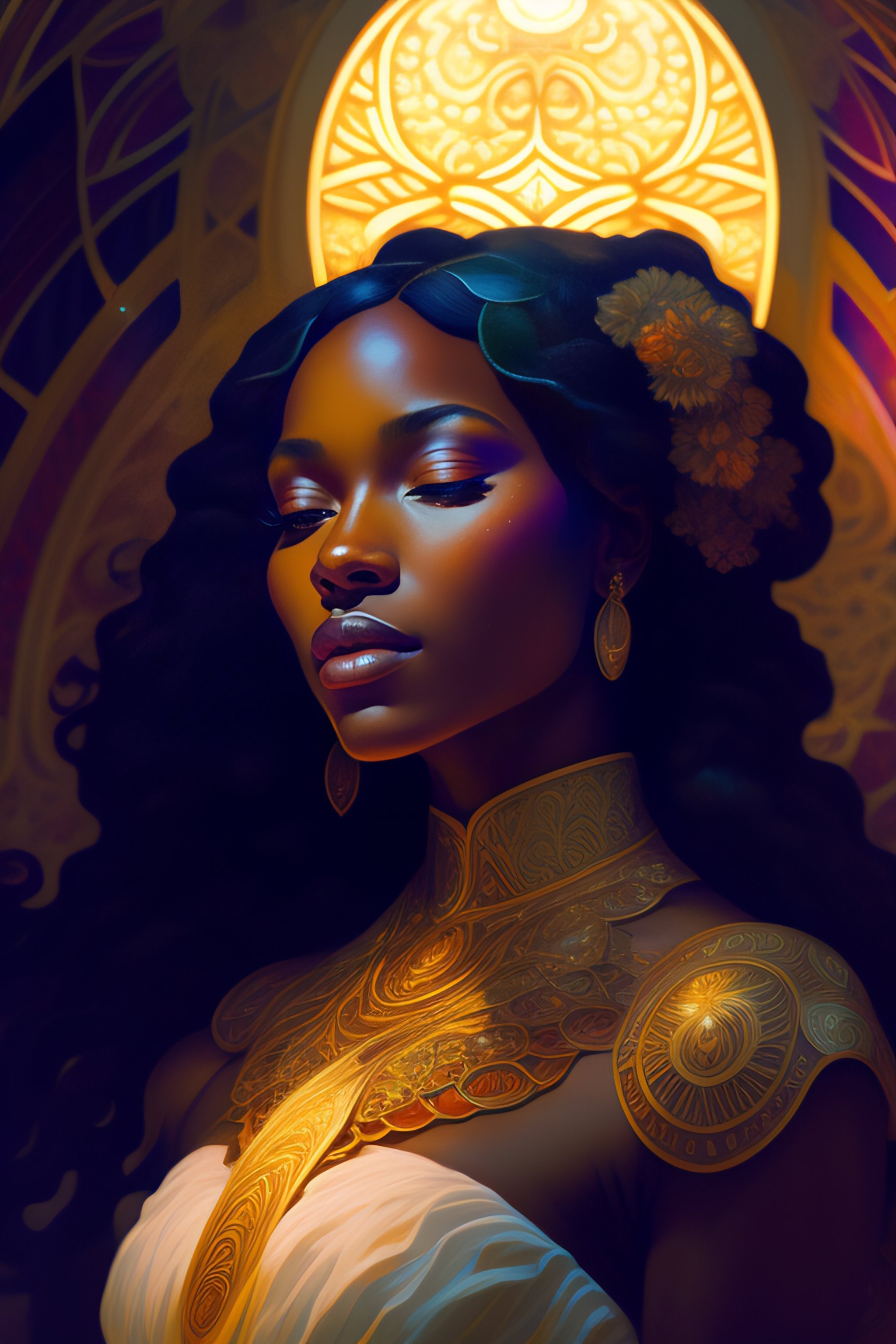 Lexica - Portrait of black woman having a spiritual awakening, eyes ...