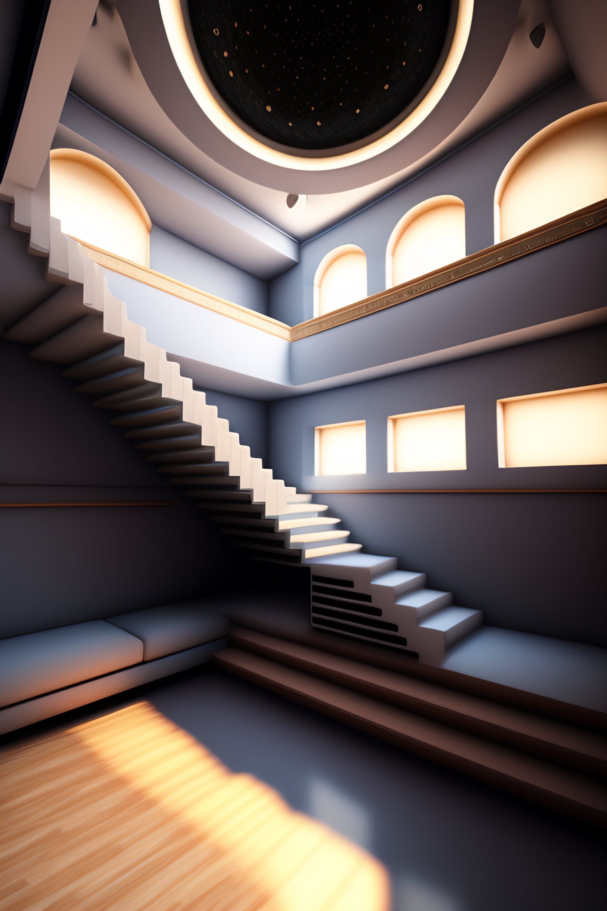 Lexica - Interior design,star patterns on the ceiling,2-level seats ...