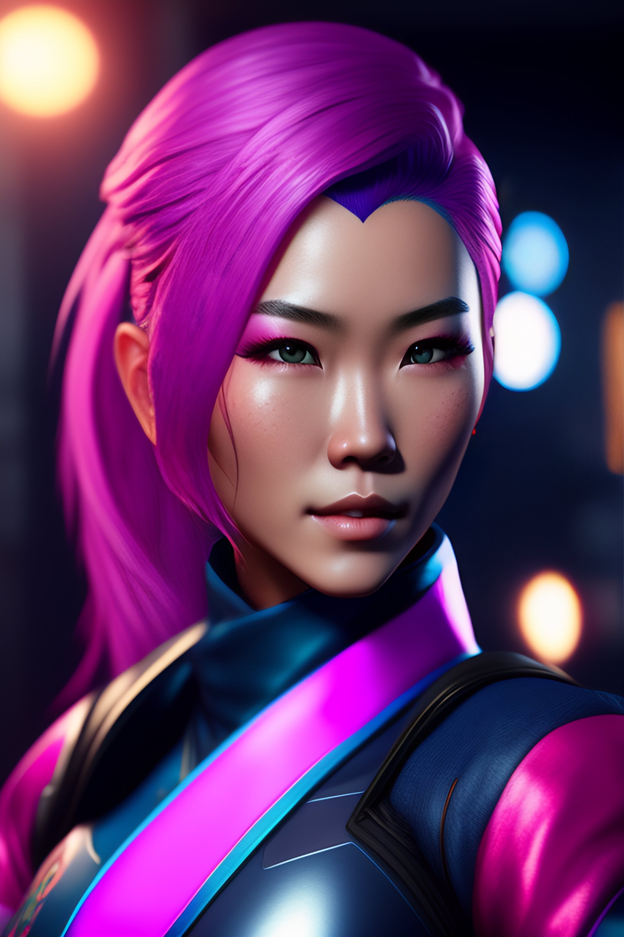 Lexica - Ultra-realistic Asian ninja girl, pink hair, blue eyes ...