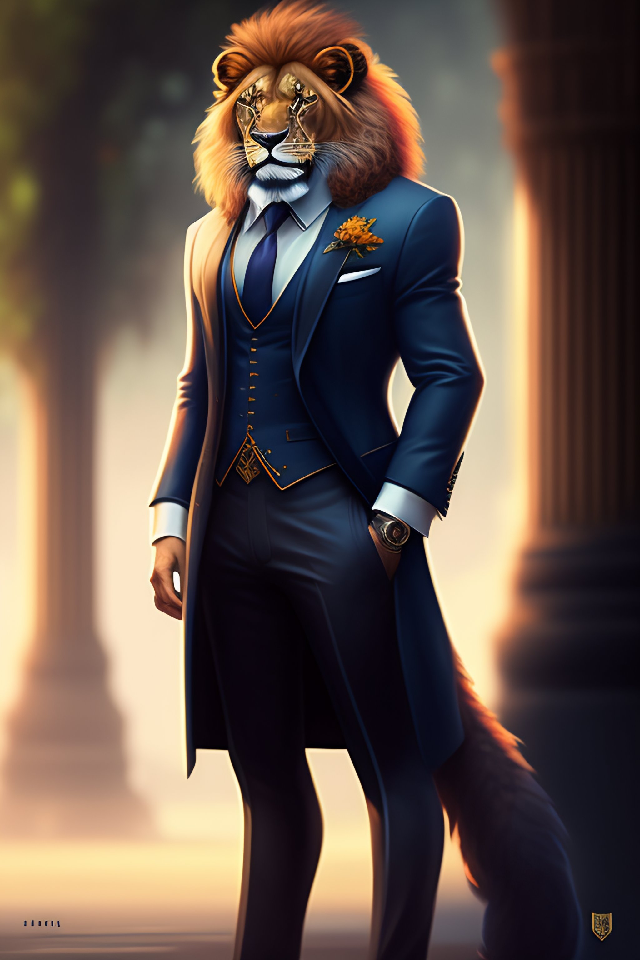 Lexica - Anthro furry humanoid lion, three piece suit, checking watch ...