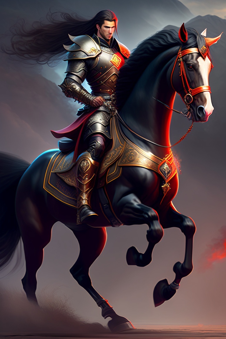 Lexica - A dark paladin riding a black horse. wering a black, infernal ...