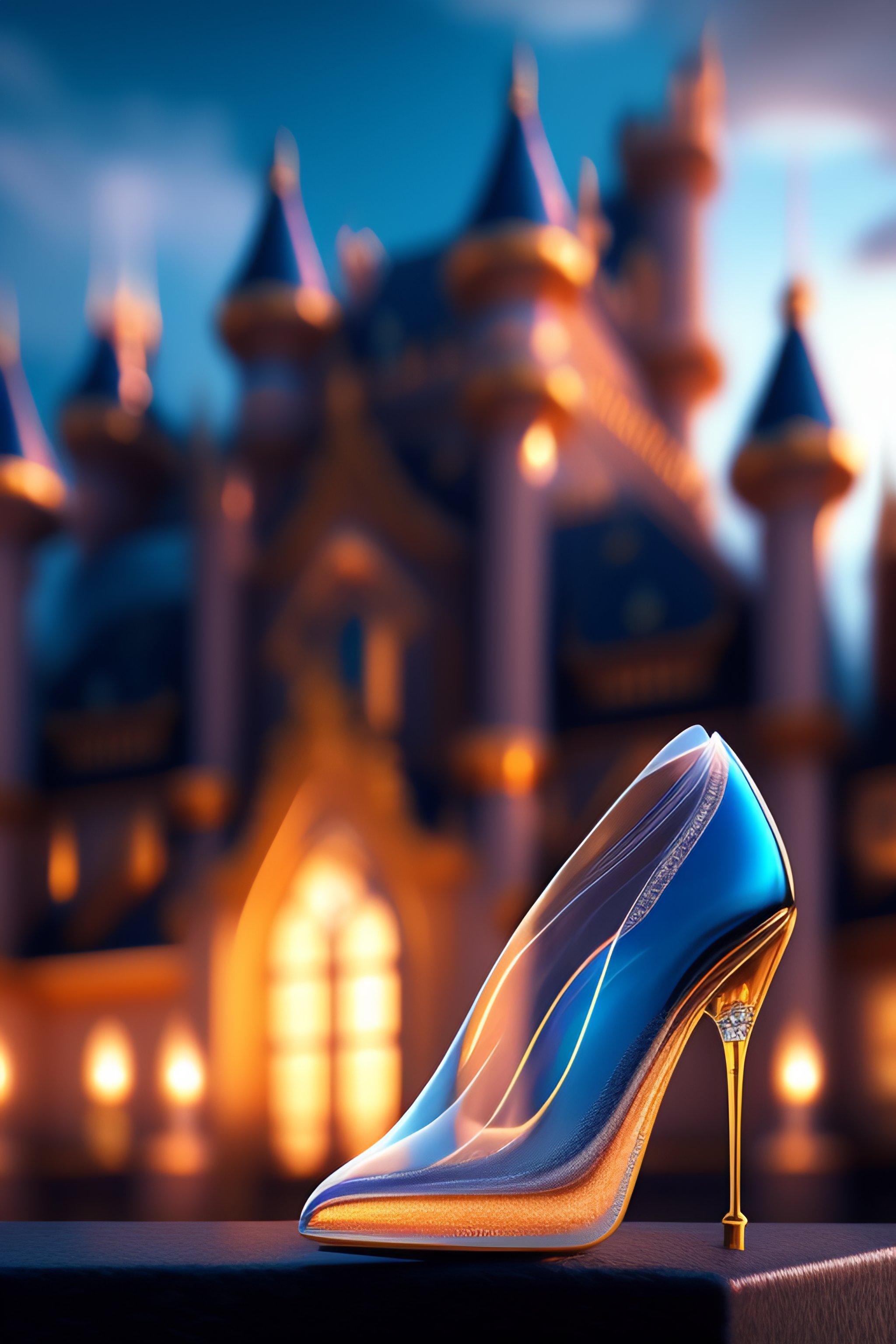 Lexica - Shiny clear high heel shoe in front of a castle, dark fantasy ...