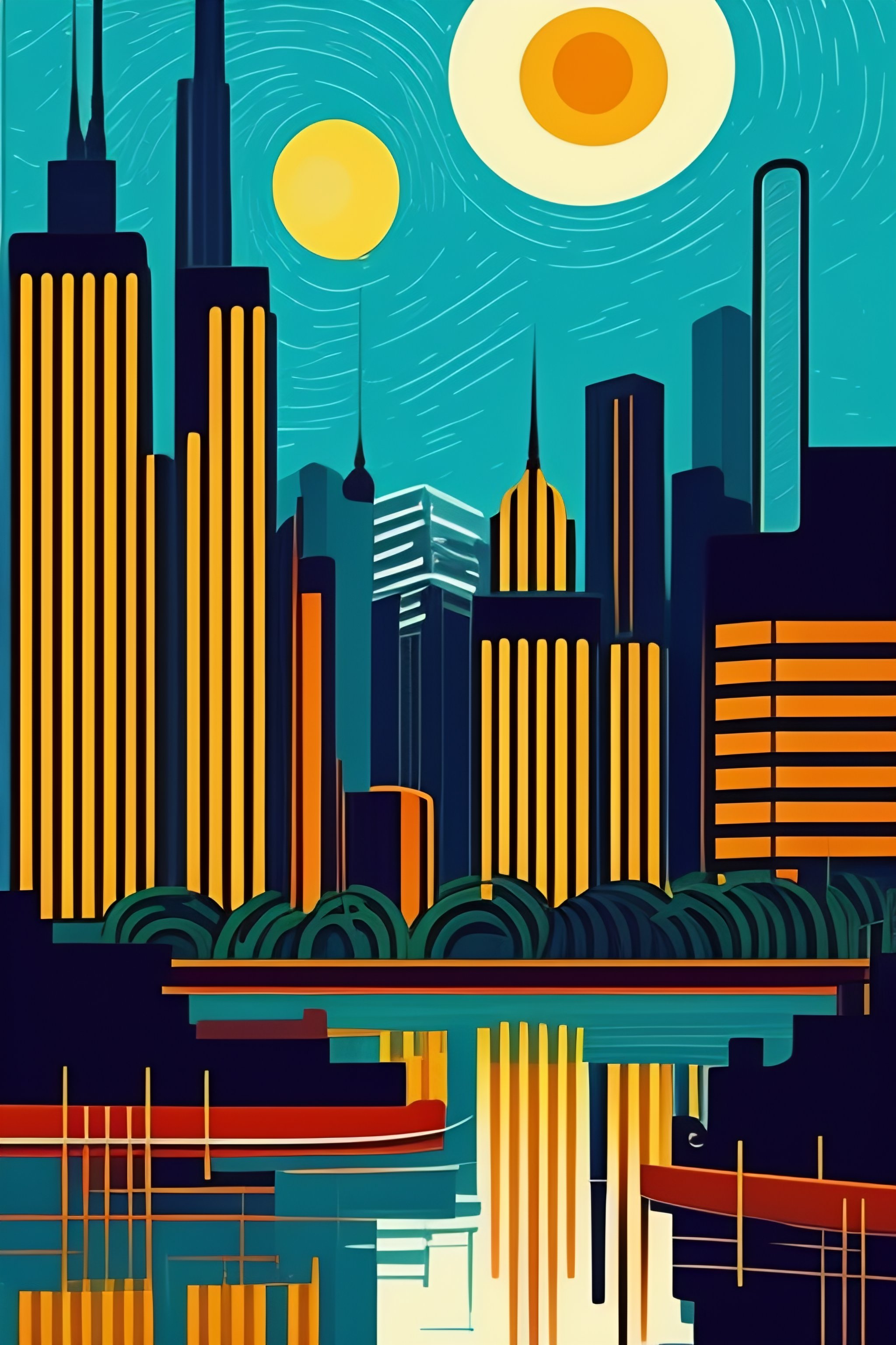 Lexica - Vector color of city , van gogh style painting
