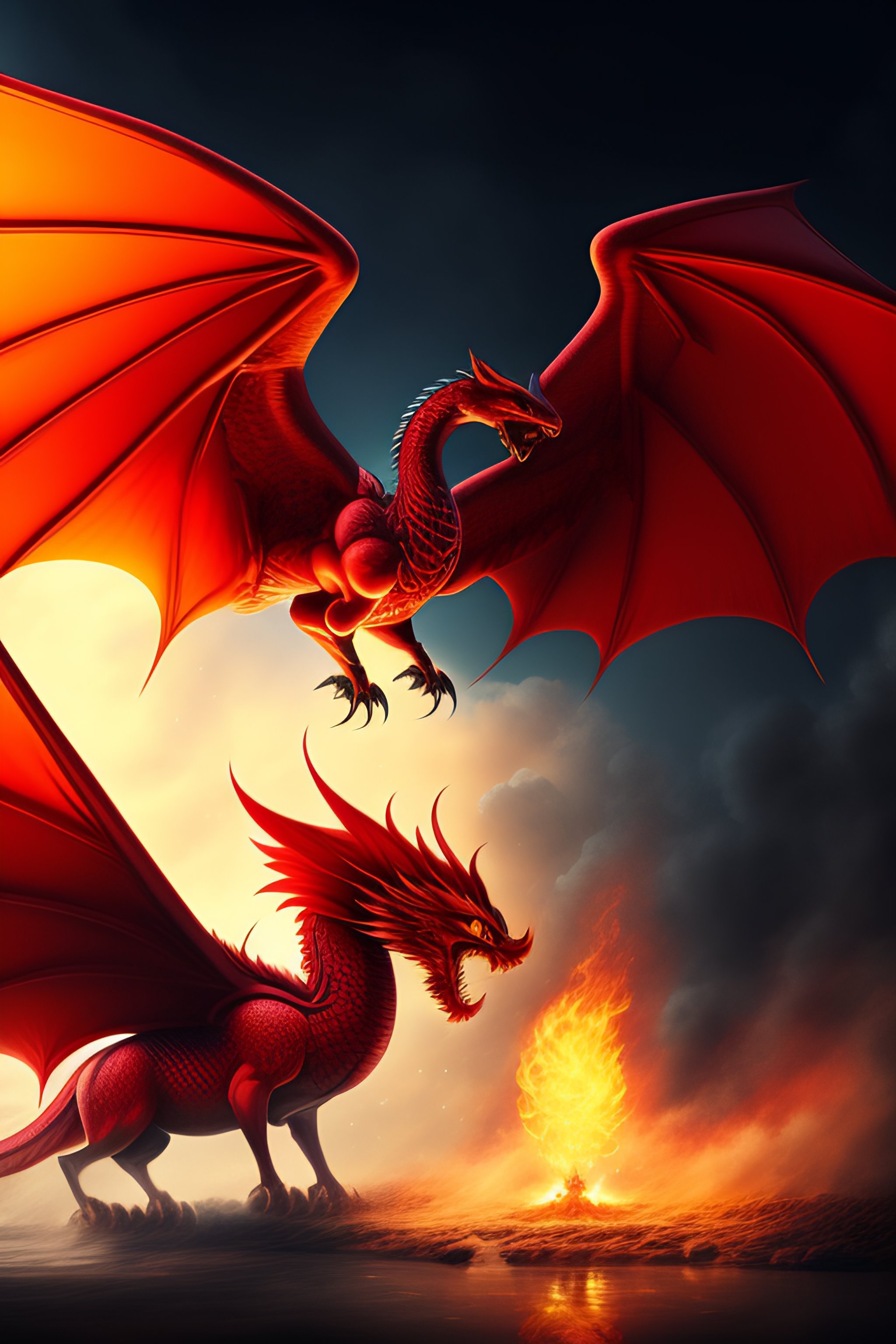 Lexica - A phoenix battling a red dragon