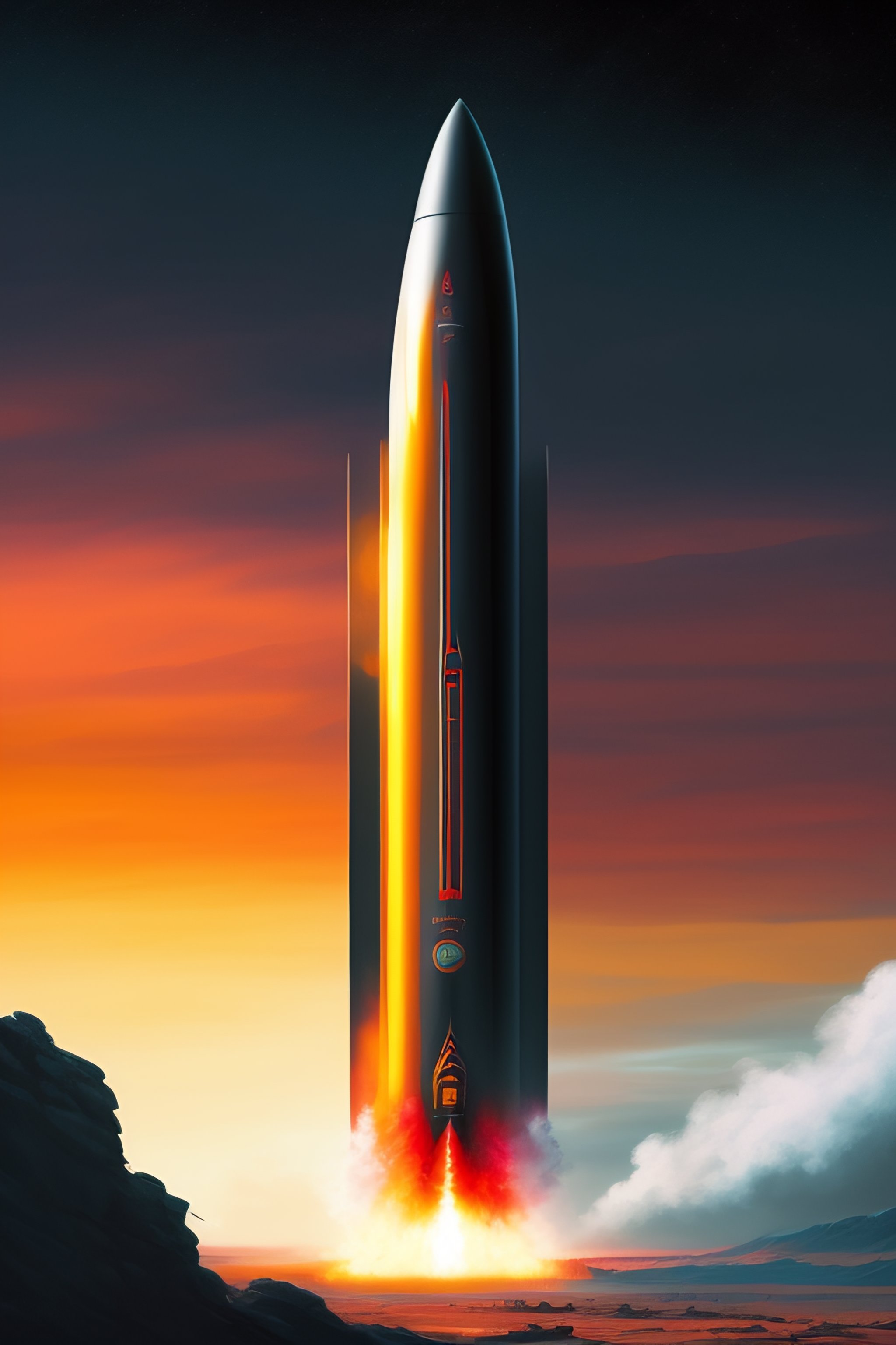 Lexica - Paint a sci fi doomsday rocket from the cold war era