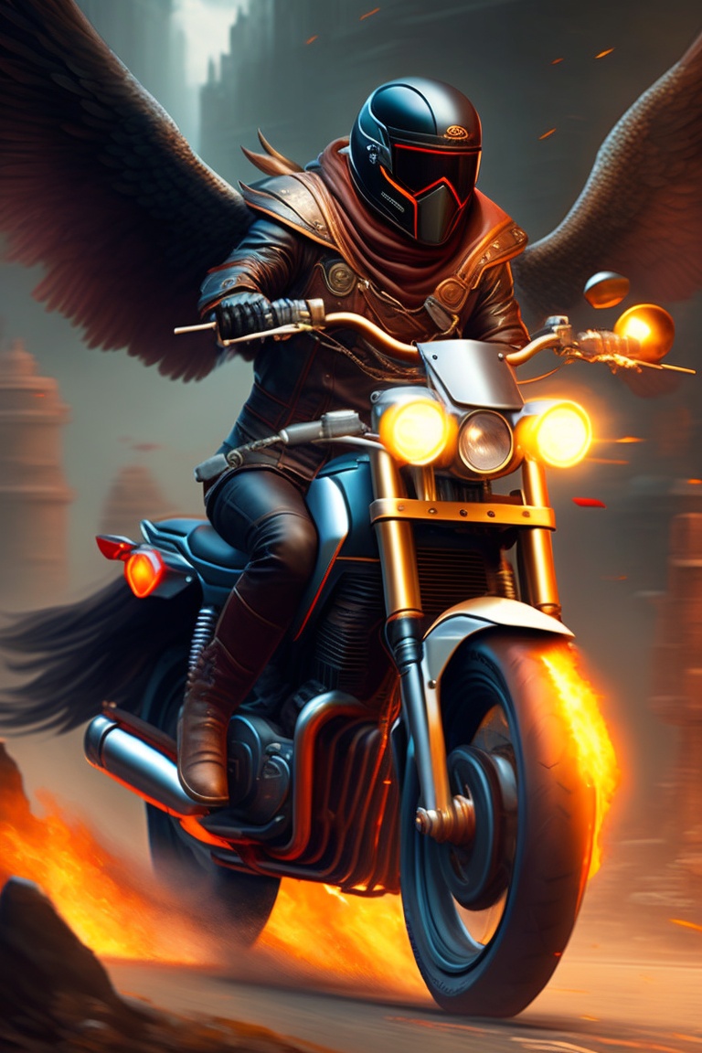 Lexica - Angel of death, riding a motorcycle of black fire.