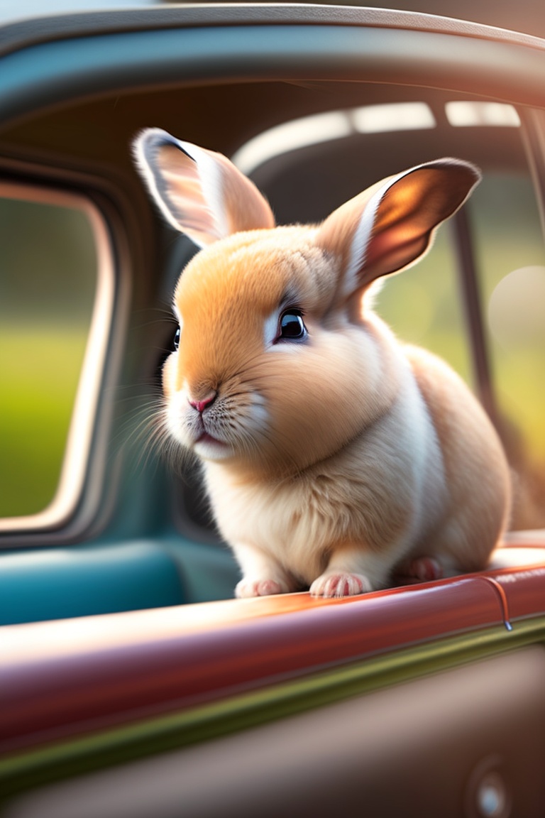 Lexica - Cute bunny driving a truck, photo taken with a nice camera